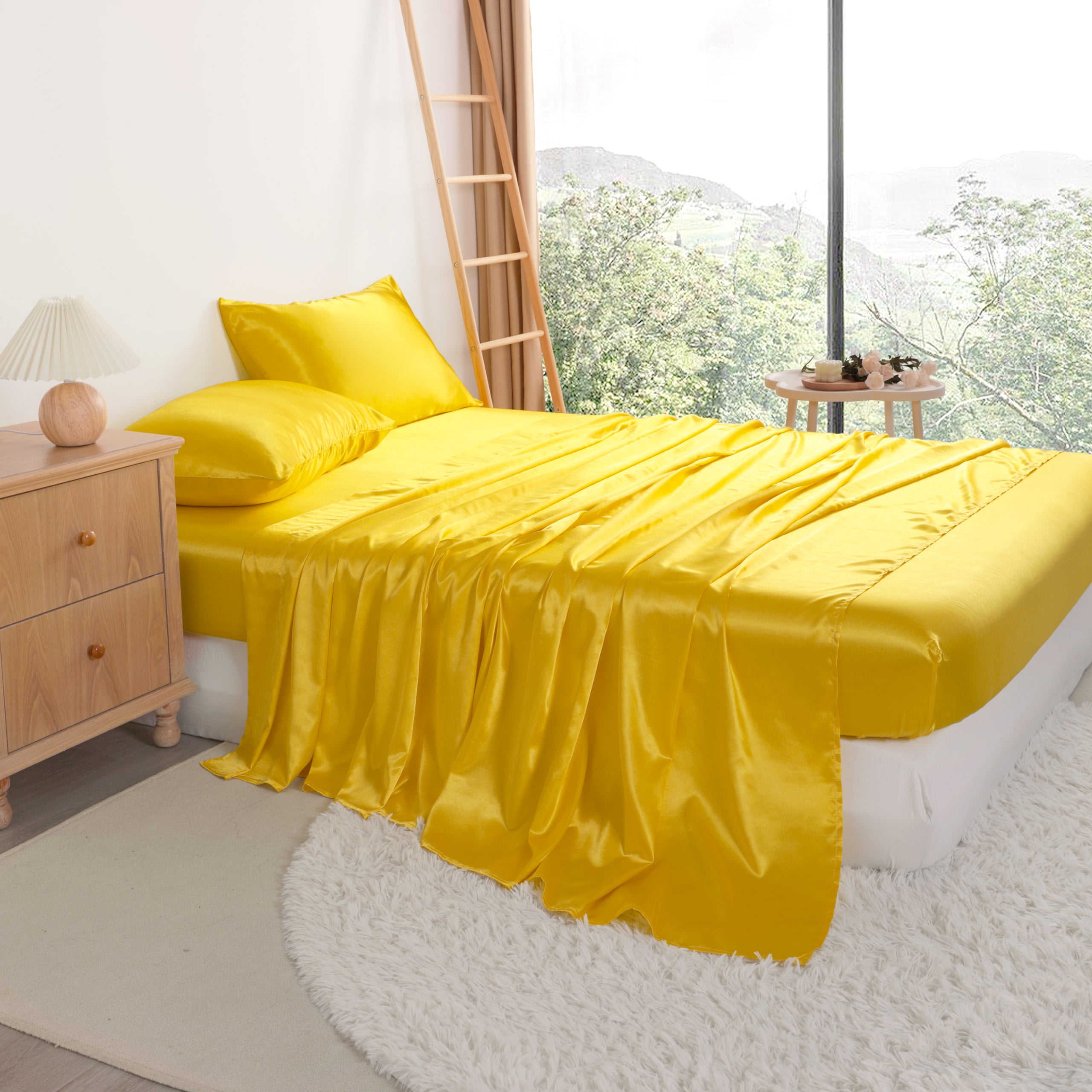 Ntbay 4 Pieces Silky Satin Full Cooling Soft Bed Sheet Set, Includes 1 ...