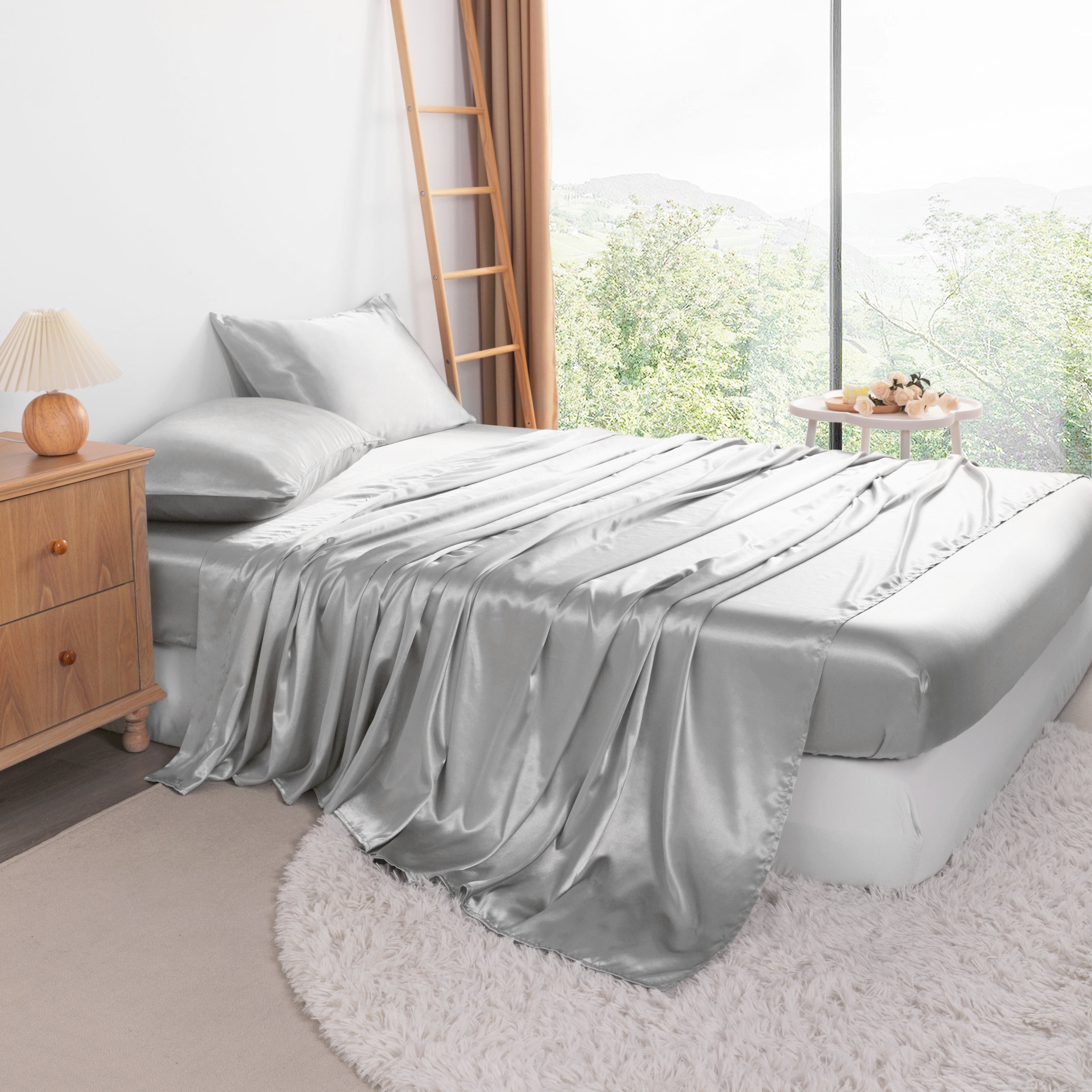 Ntbay 4 Pieces Silky Satin Full Cooling Soft Bed Sheet Set, Includes 1 ...