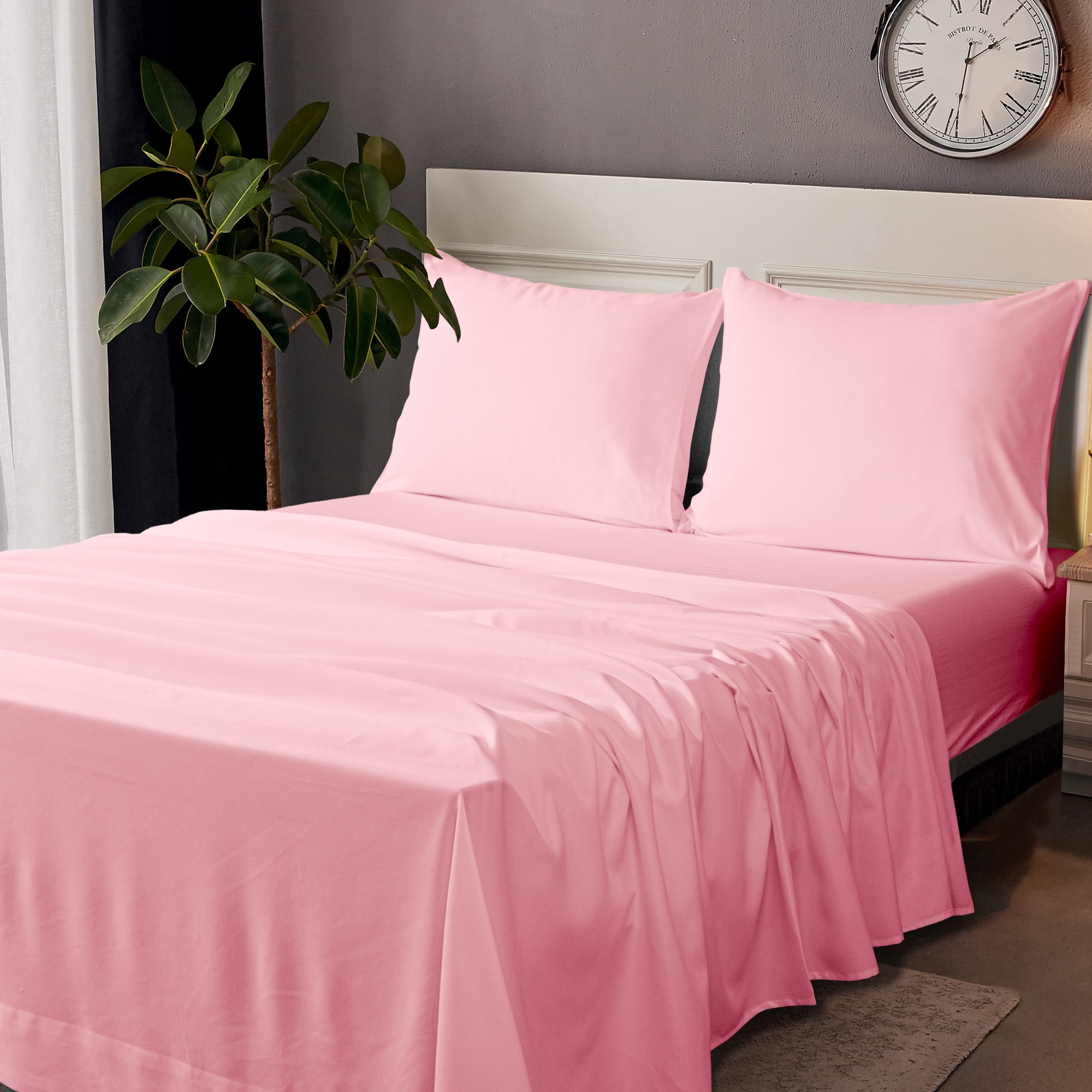 Olivia Branch 1800 Thread Count Microfiber Bed Sheet Set King - Pink ...