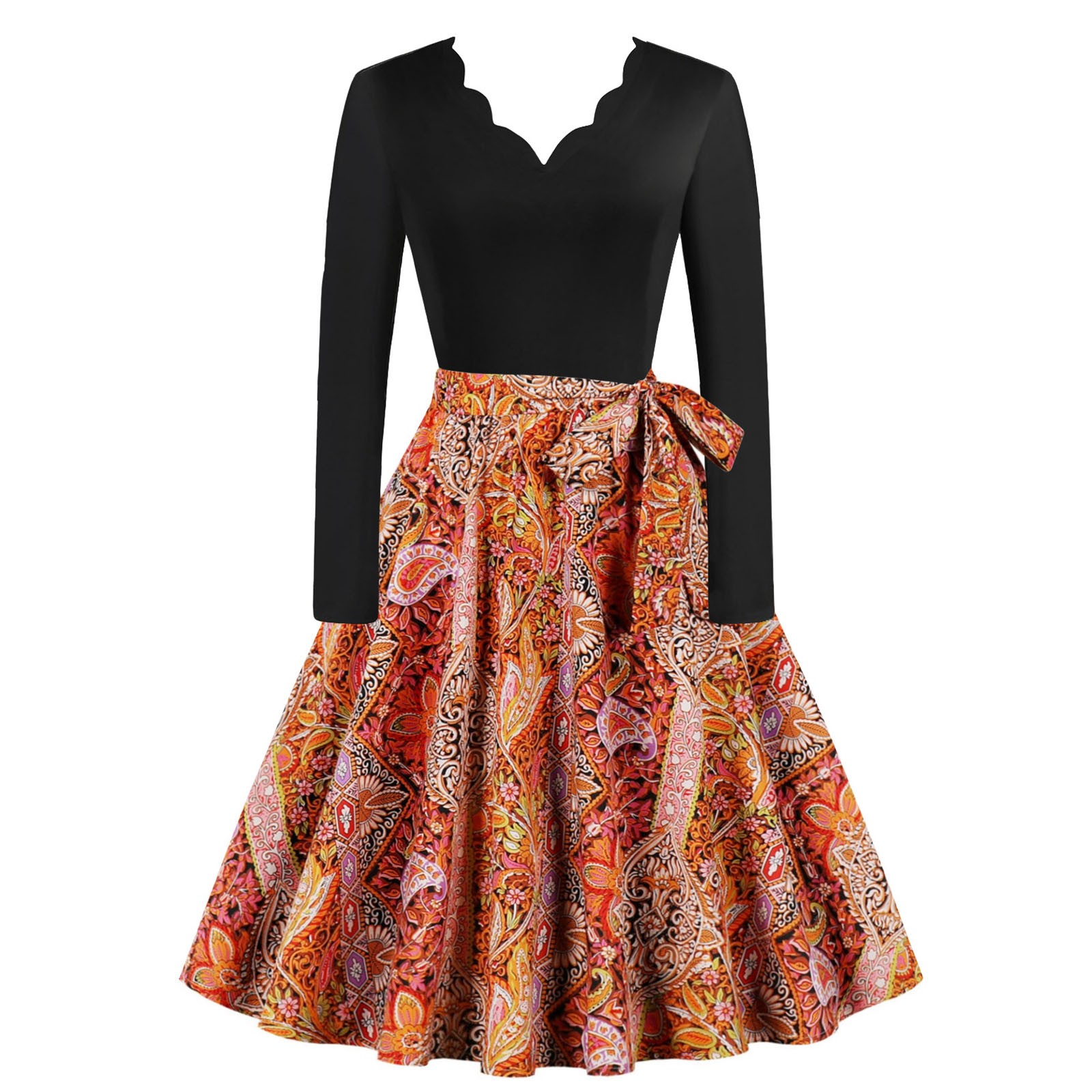 Ntpkop Women Vintage Floral 1950s Audrey Retro Rockabilly Prom Dress ...