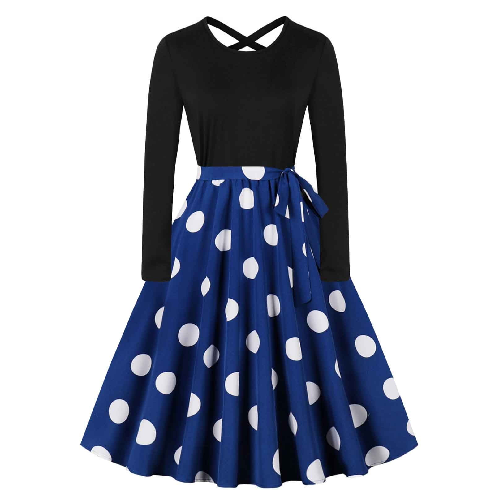 Ntpkop Women's Criss Back Long Sleeve Rockabilly Cacktail Dress High ...