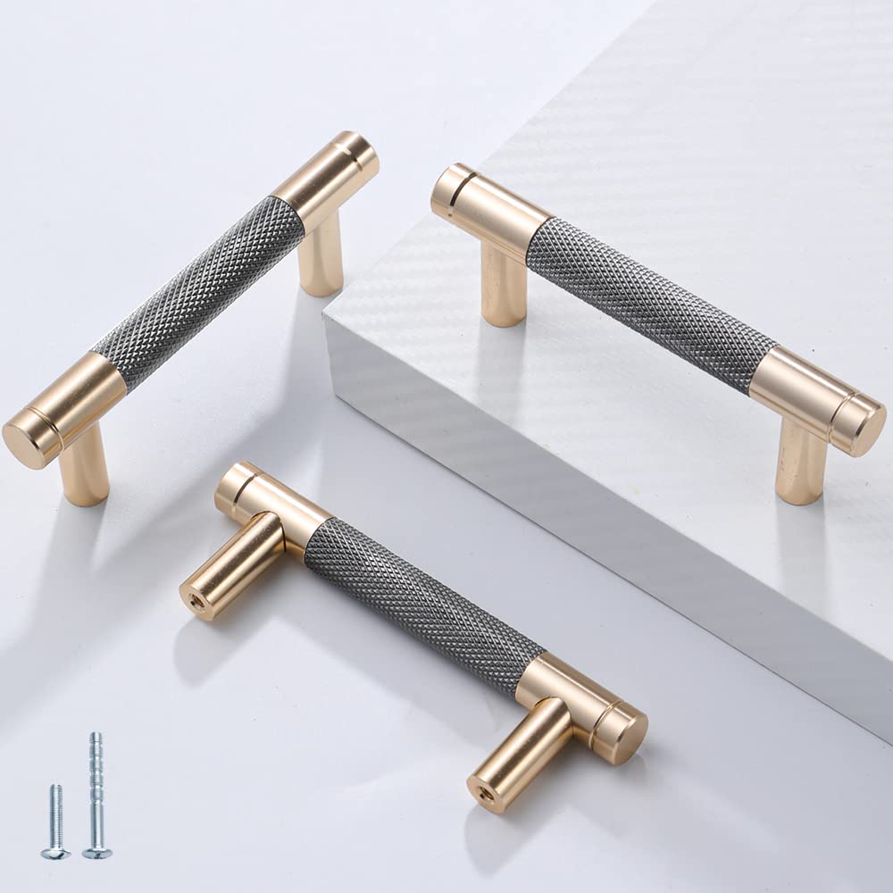 Ntresbonne 12 Pack 3 Inch 76 mm Barrel Cabinet Pulls Gold and Grey ...