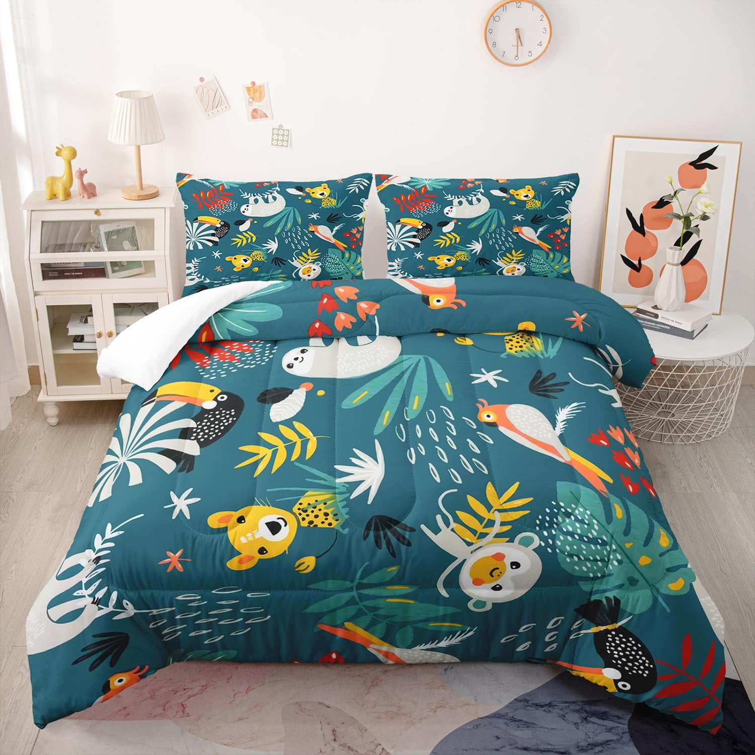 Nttopship Kids Zoo Animal Full Bedding Sets, Cartoon Wild Animals ...