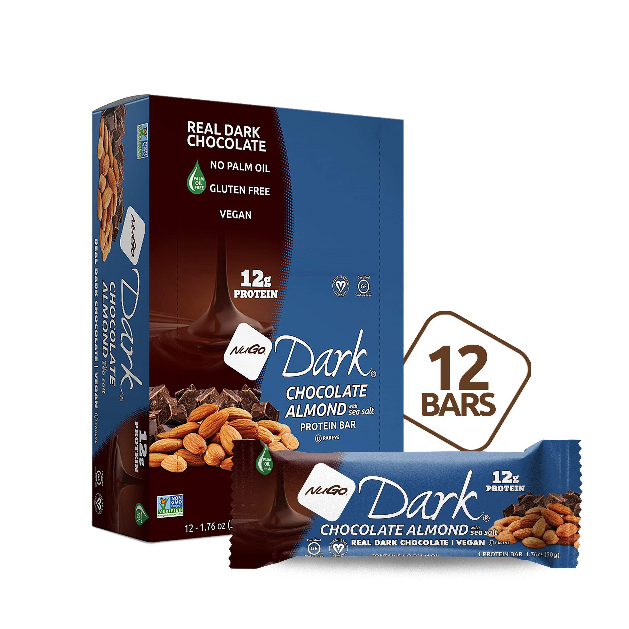 NuGo Vegan Bars, Dark Chocolate Almond Sea Salt, 12g Protein, Gluten ...