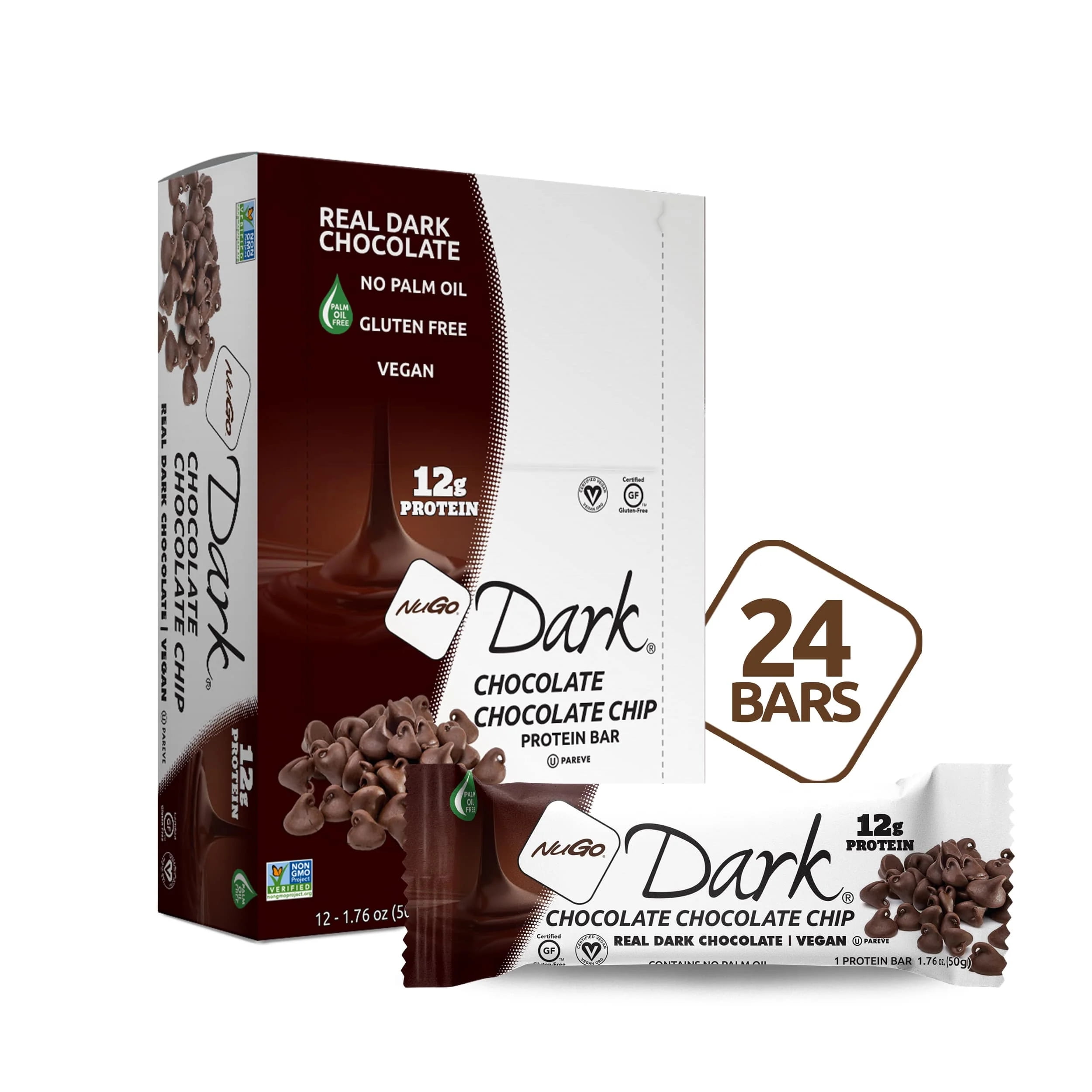 NuGo Dark Chocolate Chocolate Chip, 12g Vegan Protein, 200 Calorie ...