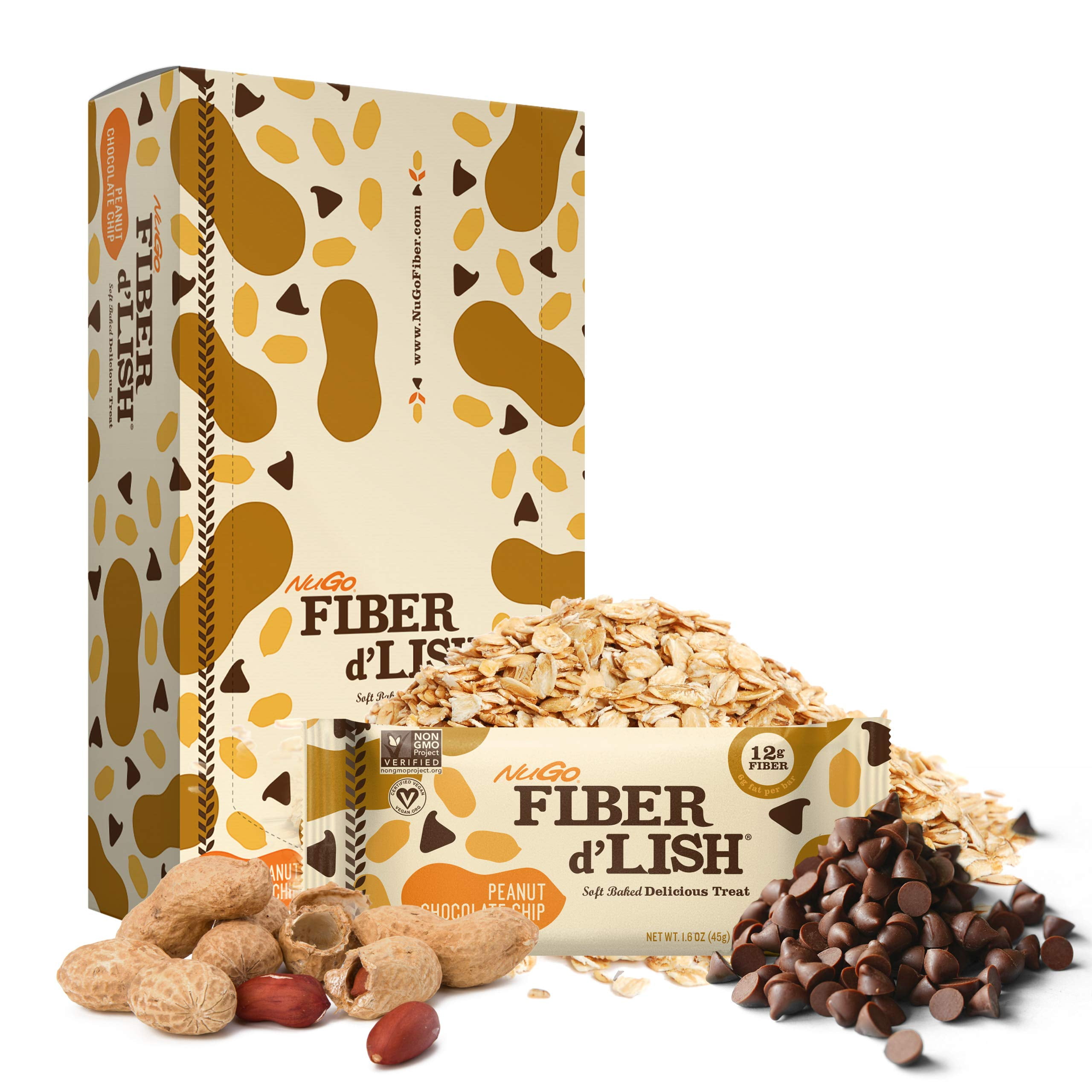 NuGo Fiber d'Lish Peanut MMF7 Chocolate Chip, 12g High Fiber, Vegan ...