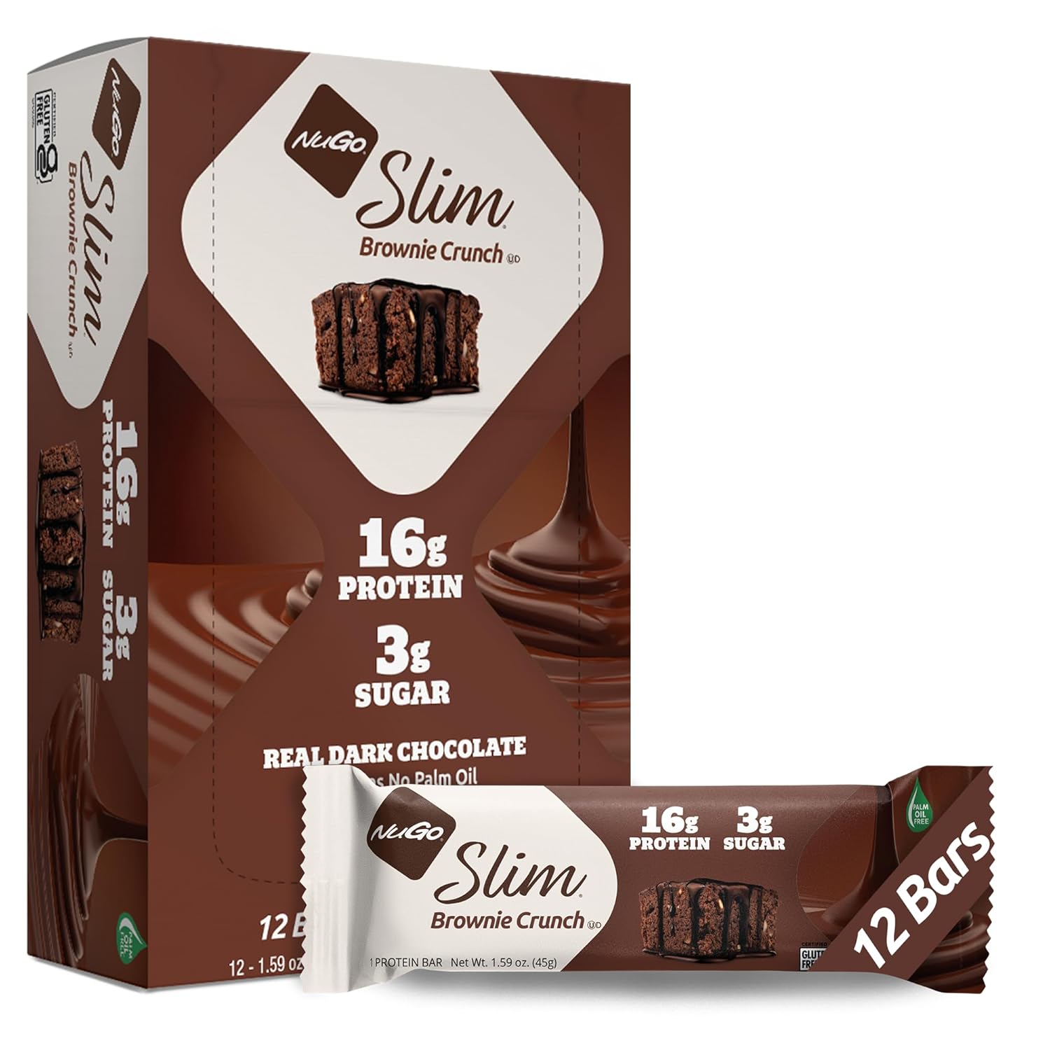 NuGo Nutrition NuGo脗庐 Slim Bars Gluten Free Brownie Crunch -- 12 Bars ...