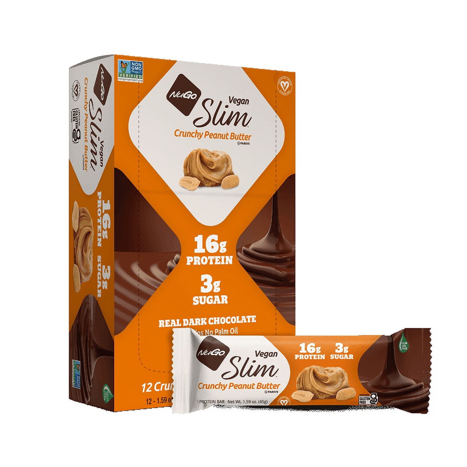 NuGo Nutrition NuGo Slim Bars Gluten Free Crunchy Peanut Butter - 12 ...