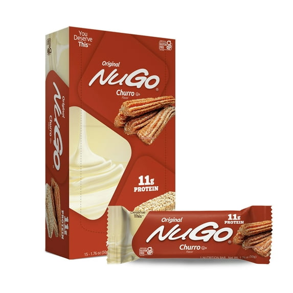 NuGo Original Protein Bar, Churro Flavor, 11g Protein, Gluten Free, 15 ...