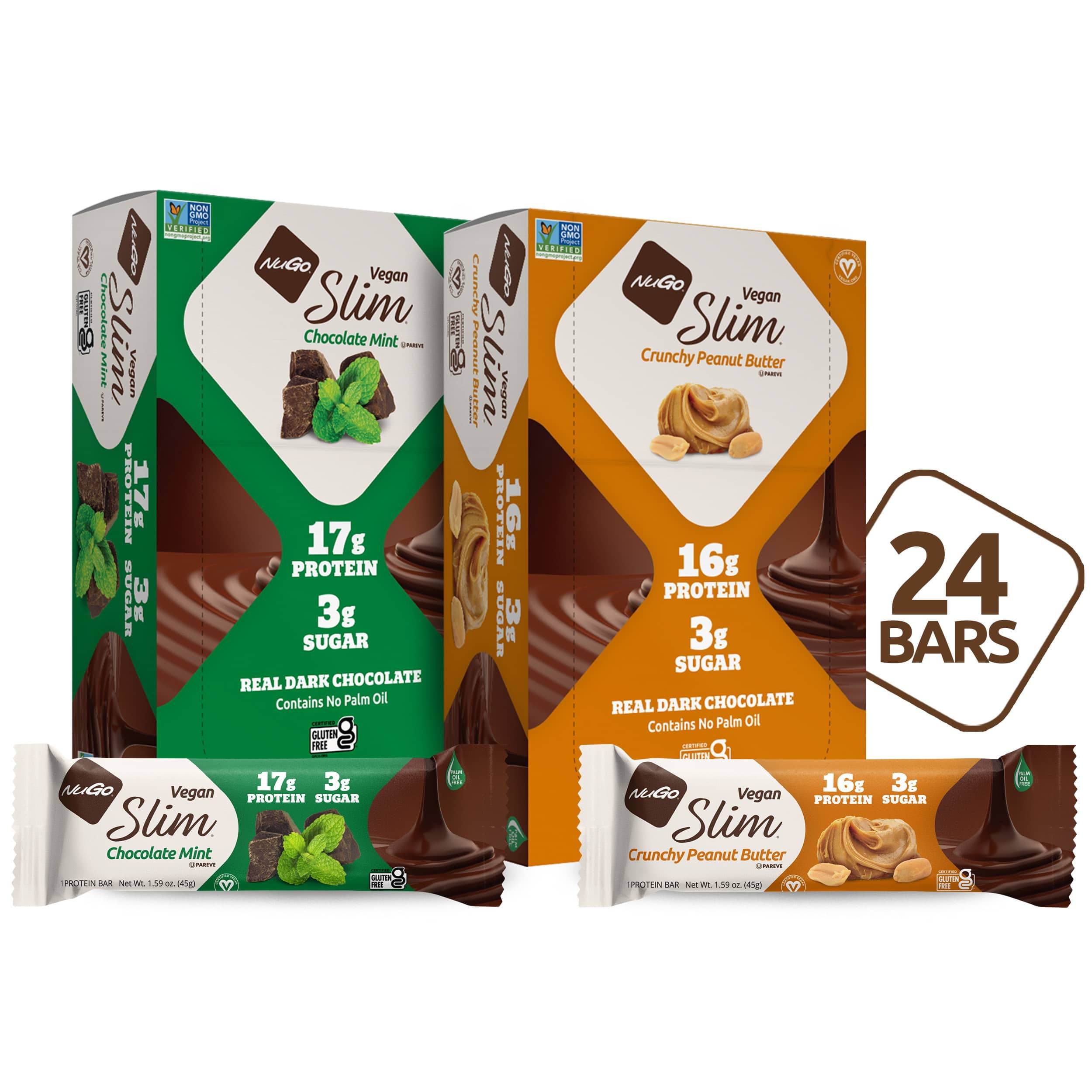 NuGo Slim Low Sugar High Protein Bars, Peanut Butter and Chocolate Mint ...