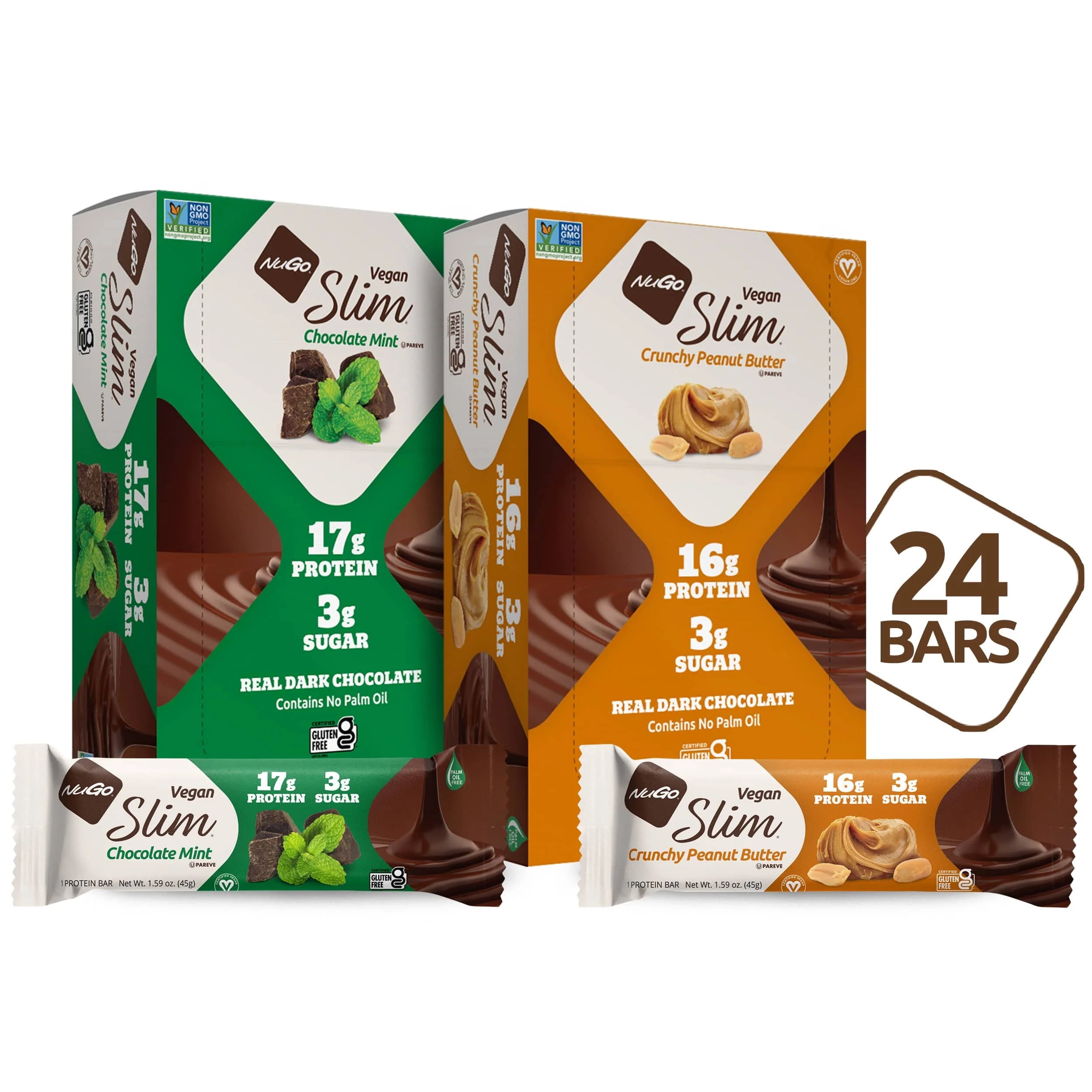 NuGo Slim Variety - Crunchy Peanut Butter 12 Bars & Chocolate Mint 12 ...