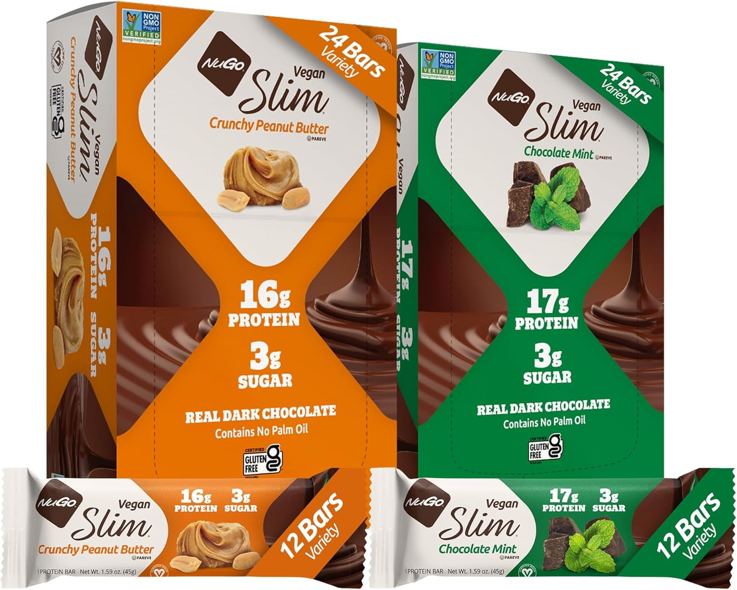 NuGo Slim Vegan Variety - Crunchy Peanut Butter 12 bars & Chocolate ...