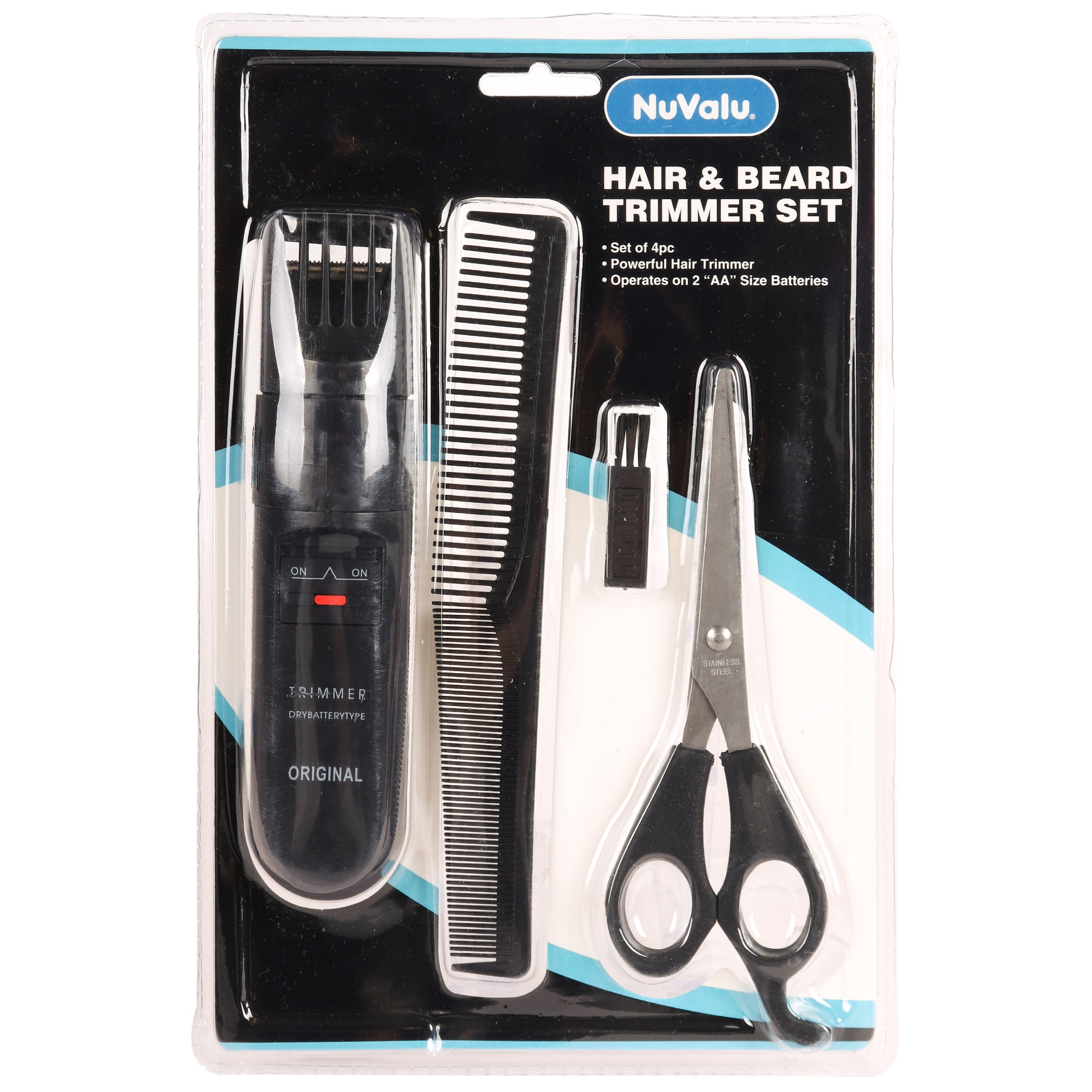 NuValu Cordless Hair & Beard Trimmer, 4 Piece Barber Grooming Set ...