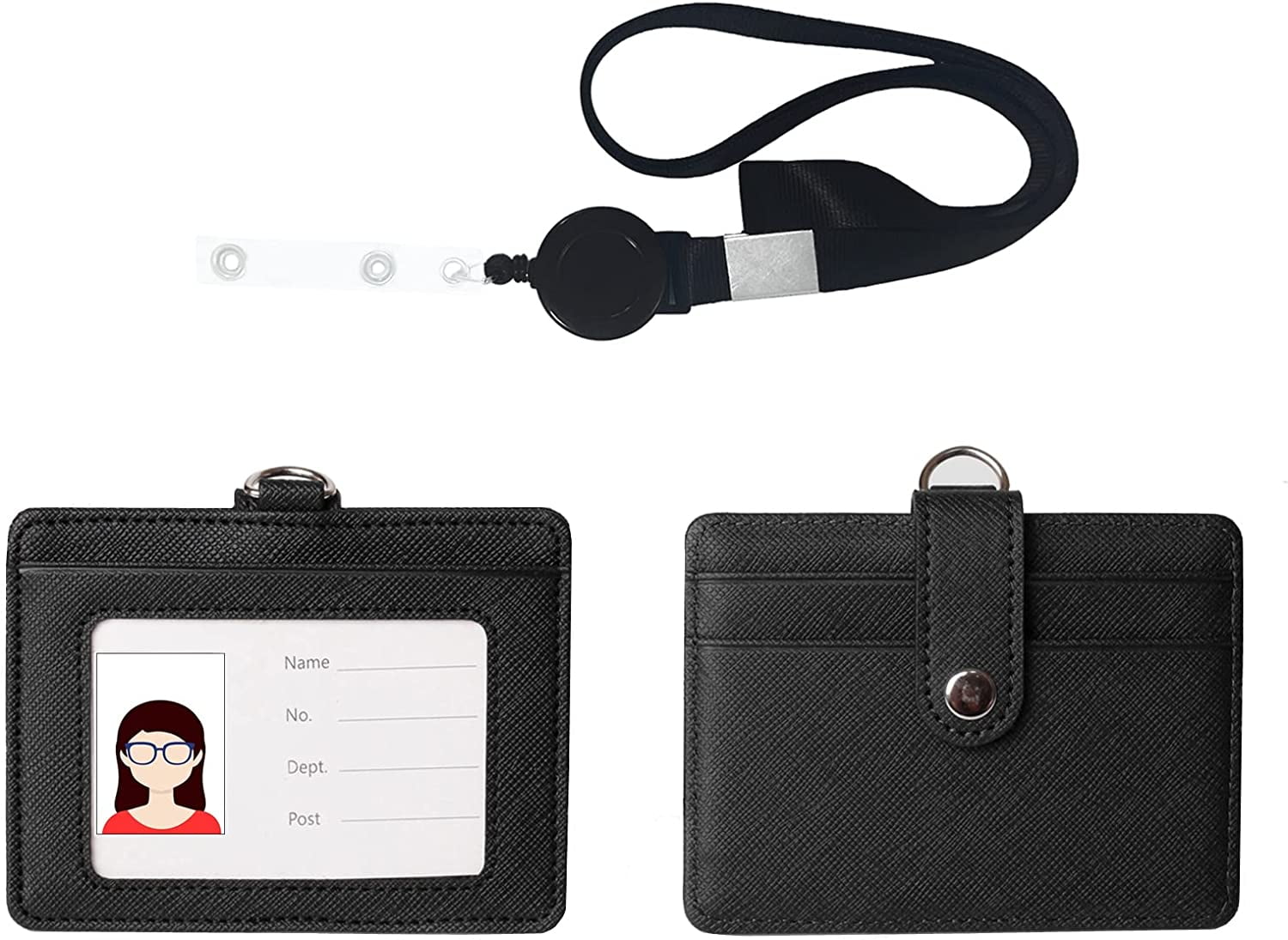 NuVision ID Badge Holder with Retractable Lanyard, Horizontal Thick PU ...