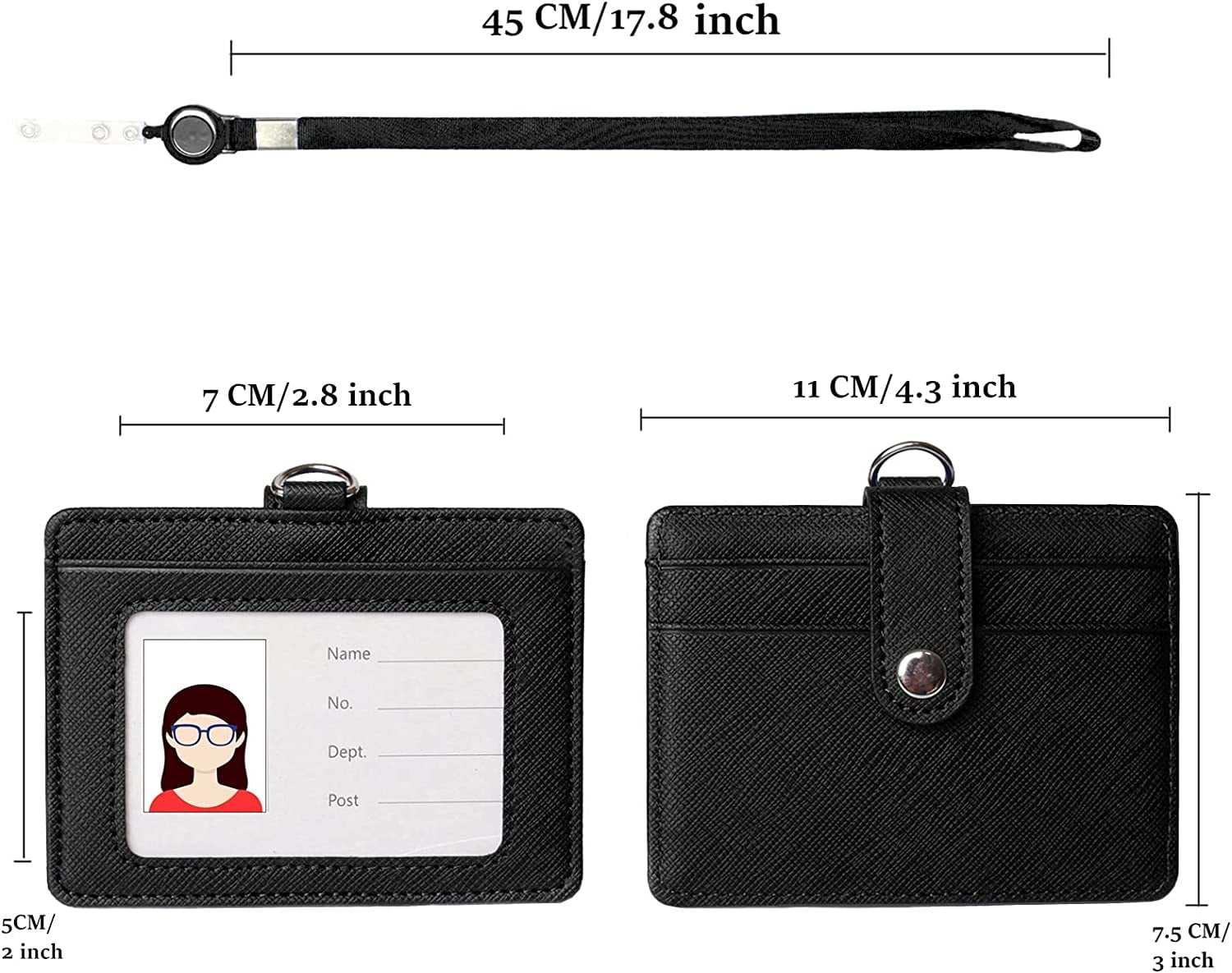 NuVision ID Badge Holder with Retractable Lanyard, Horizontal Thick PU ...