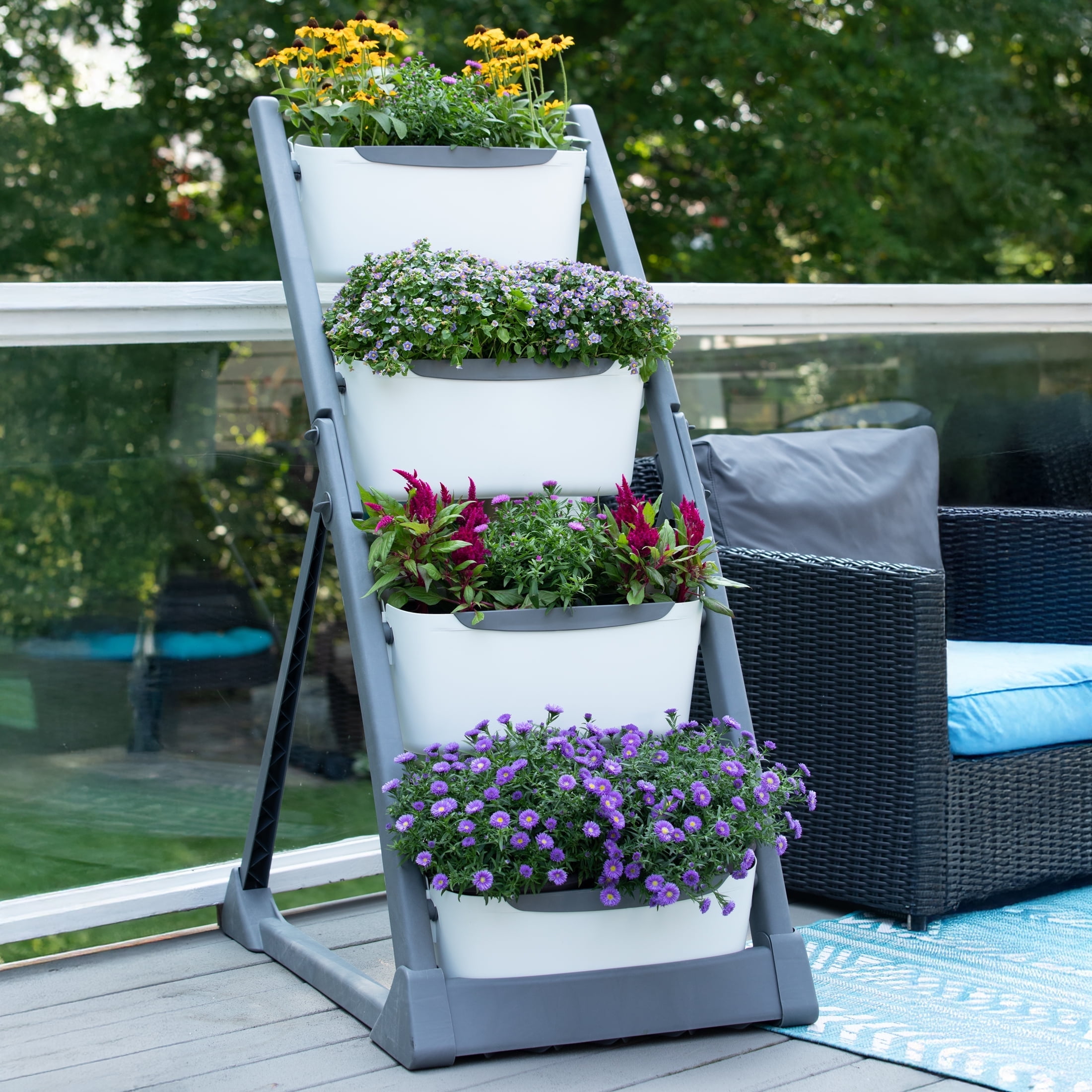 NuVue Products 2-in-1 Vertical Outdoor Garden Bed with 4 Tiers, White/Gray - Walmart.com