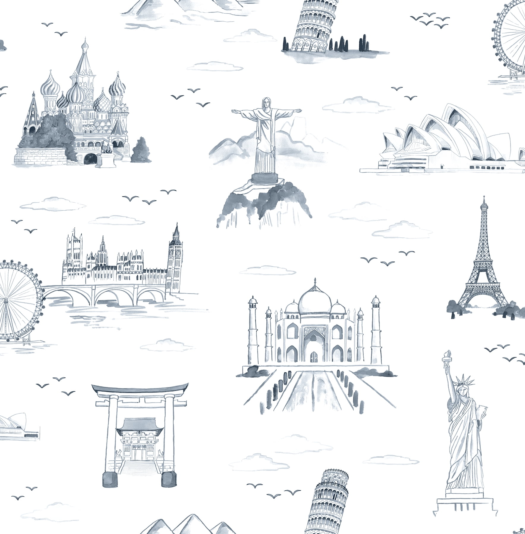 NuWallpaper L&mark Navy Travelers Toille Novelty Peel & Stick Wallpaper ...