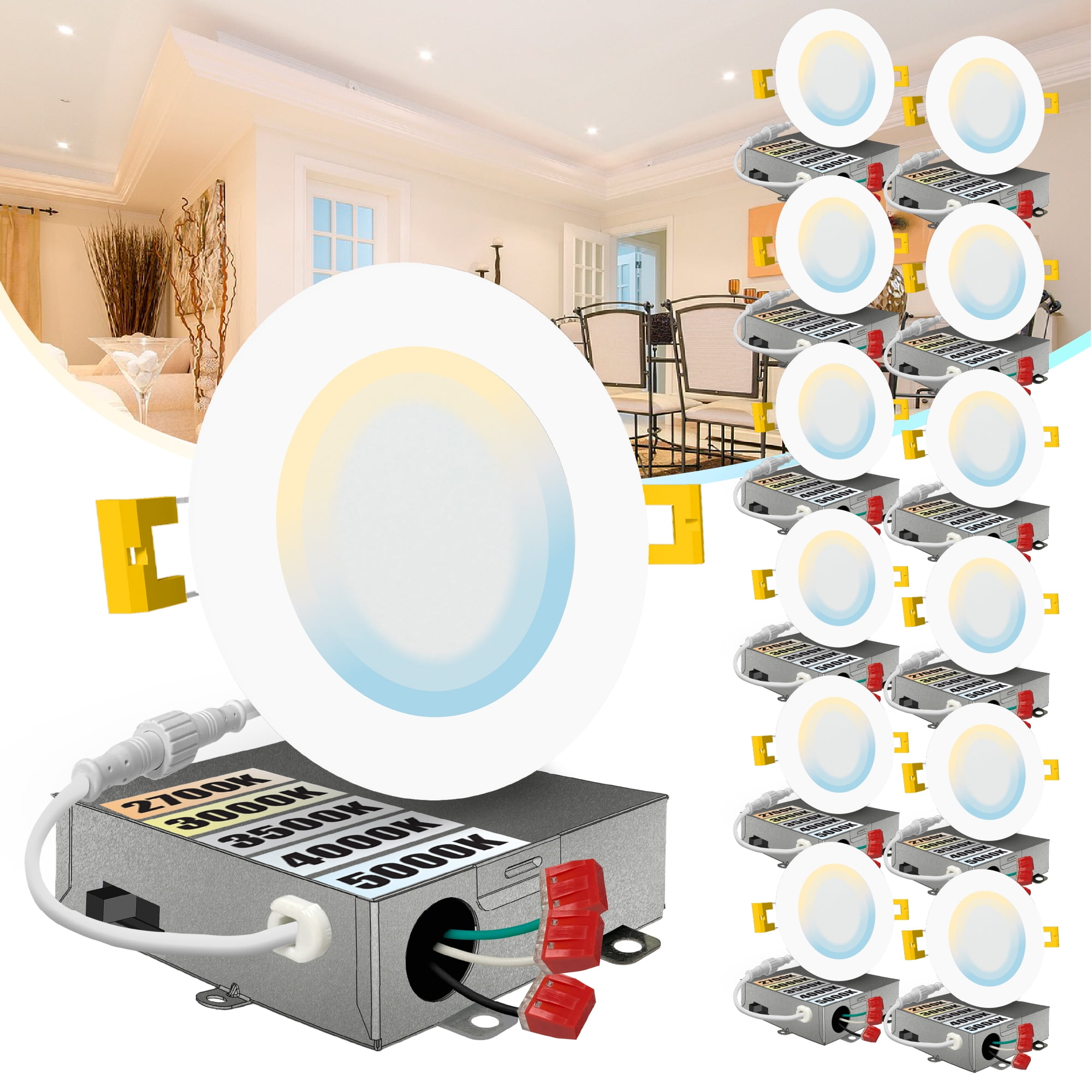 NuWatt 4'' Black Trim Ultra Slim 5CCT Selectable LED Canless Recessed ...
