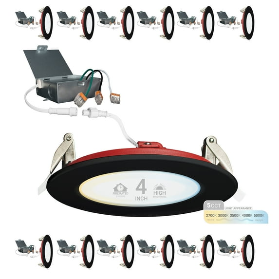 NuWatt 4 Inch 2 HR FIRE Rated LED Recessed Downlight, 5CCT Selectable ...