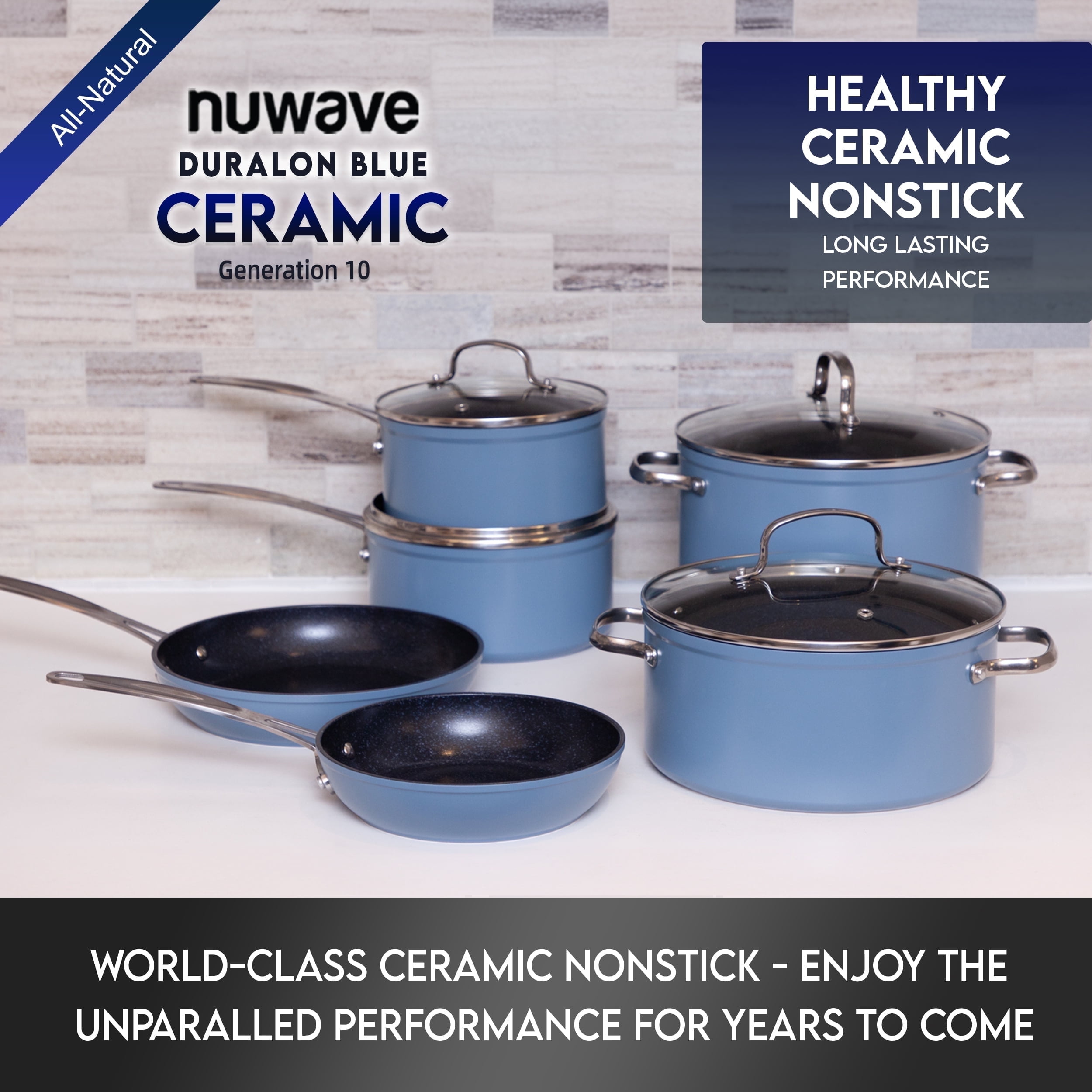 Nuwave 10 Piece Induction Compatible Duralon Blue Ceramic Non-Stick ...