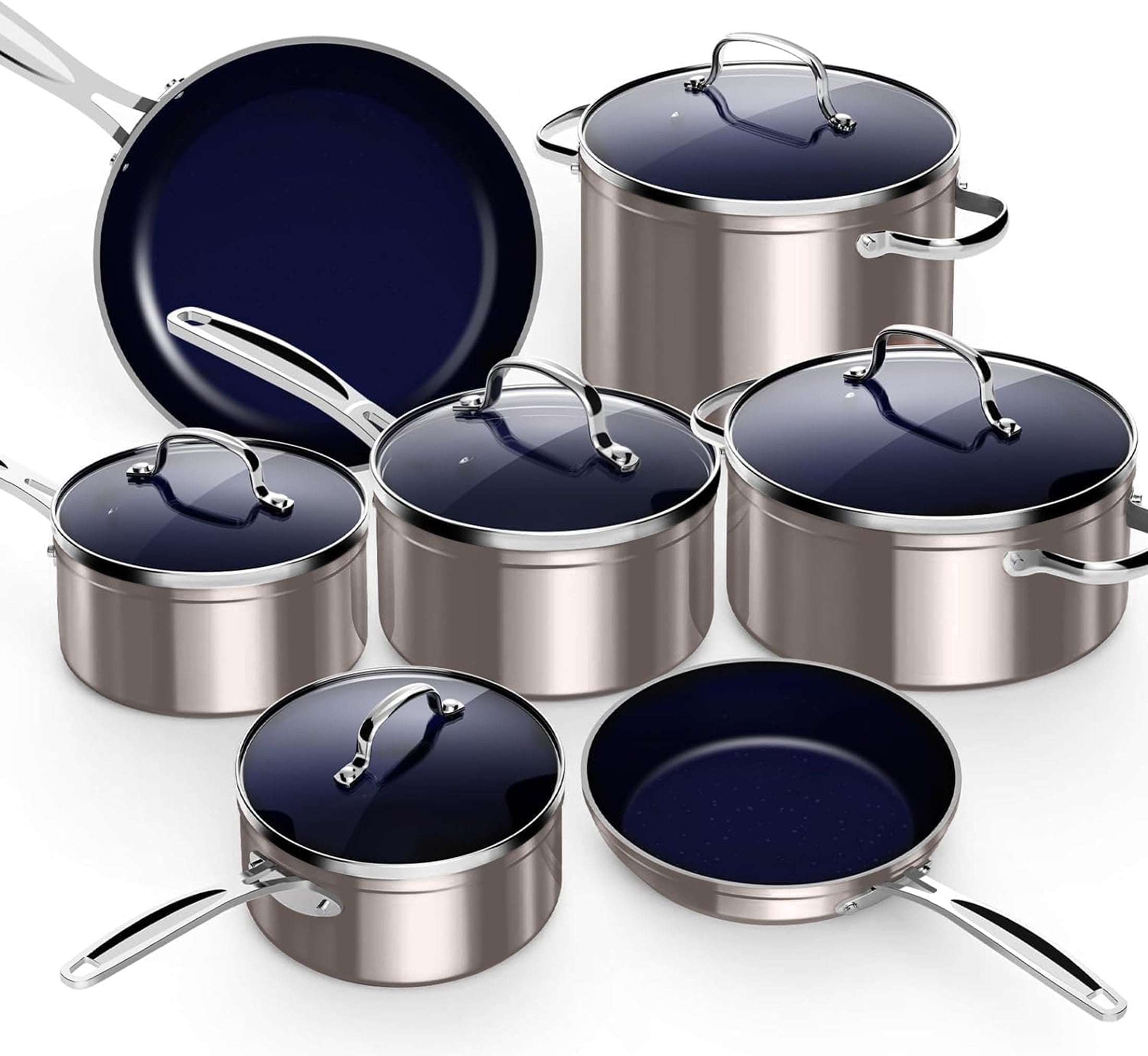 NuWave 12-Piece Non-Stick Cookware Set, Pots and Pans for All Stove Tops, with Tempered Glass ...