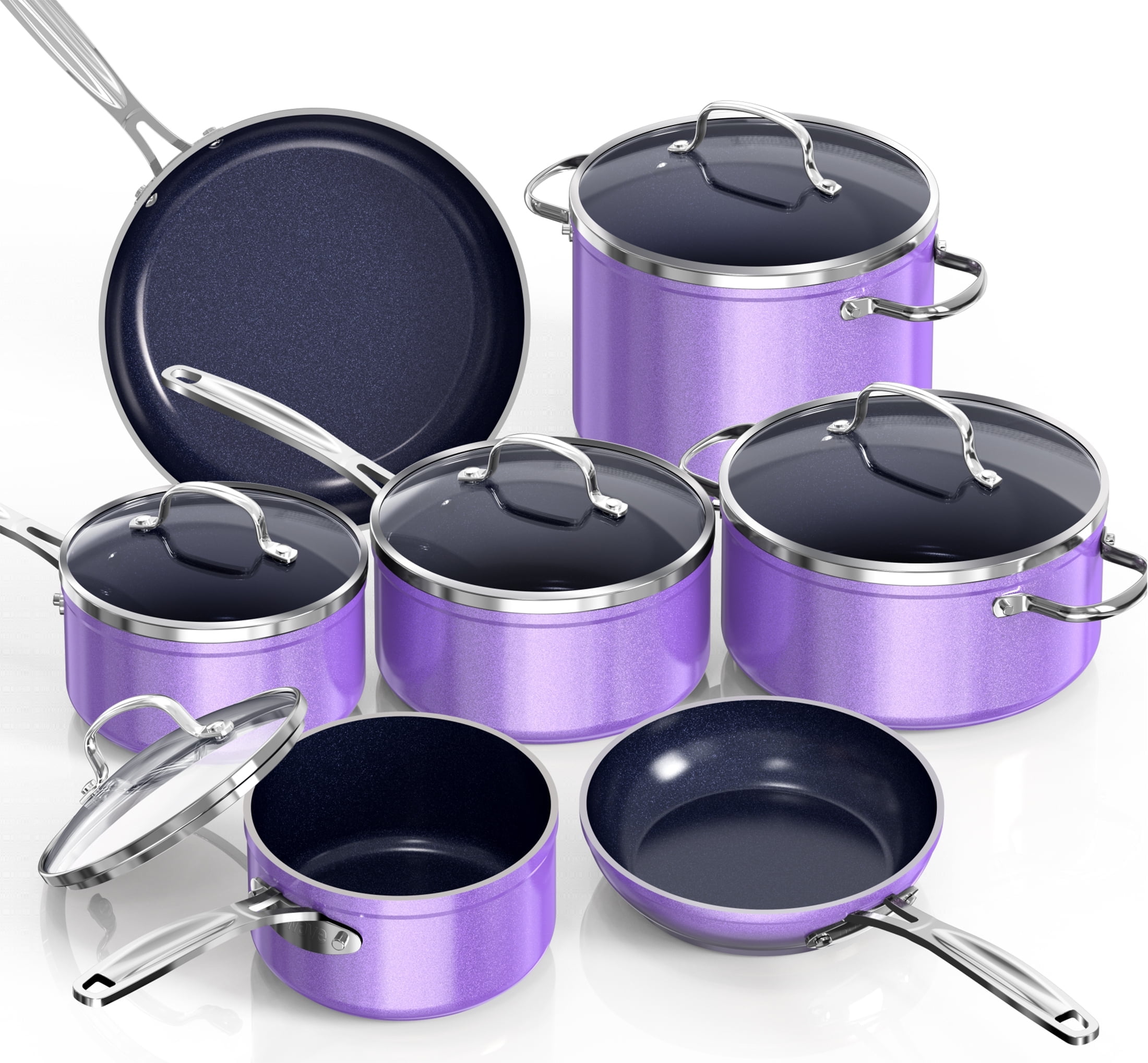 NuWave 12pcs Non-Stick Cookware Set, Healthy Duralon Blue Ceramic ...
