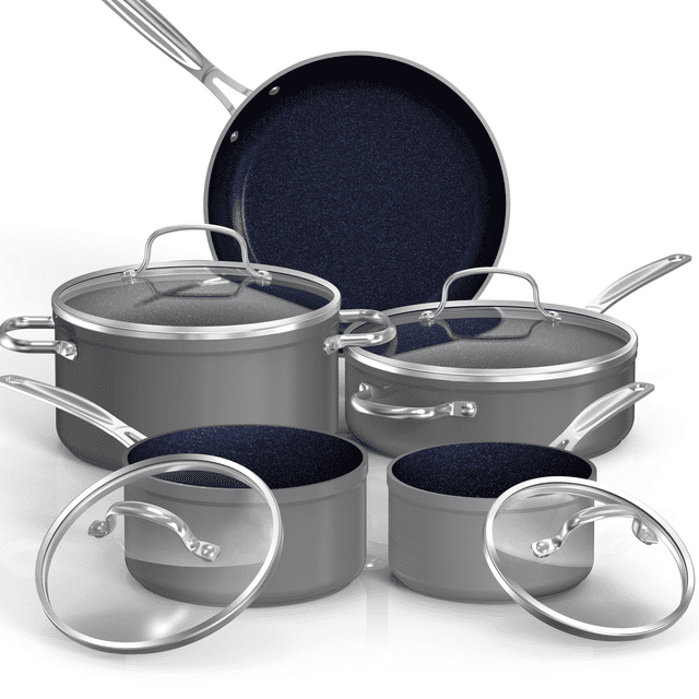 NuWave 9PC Nonstick Cookware Set Healthy Duralon Blue Ceramic, Forged ...