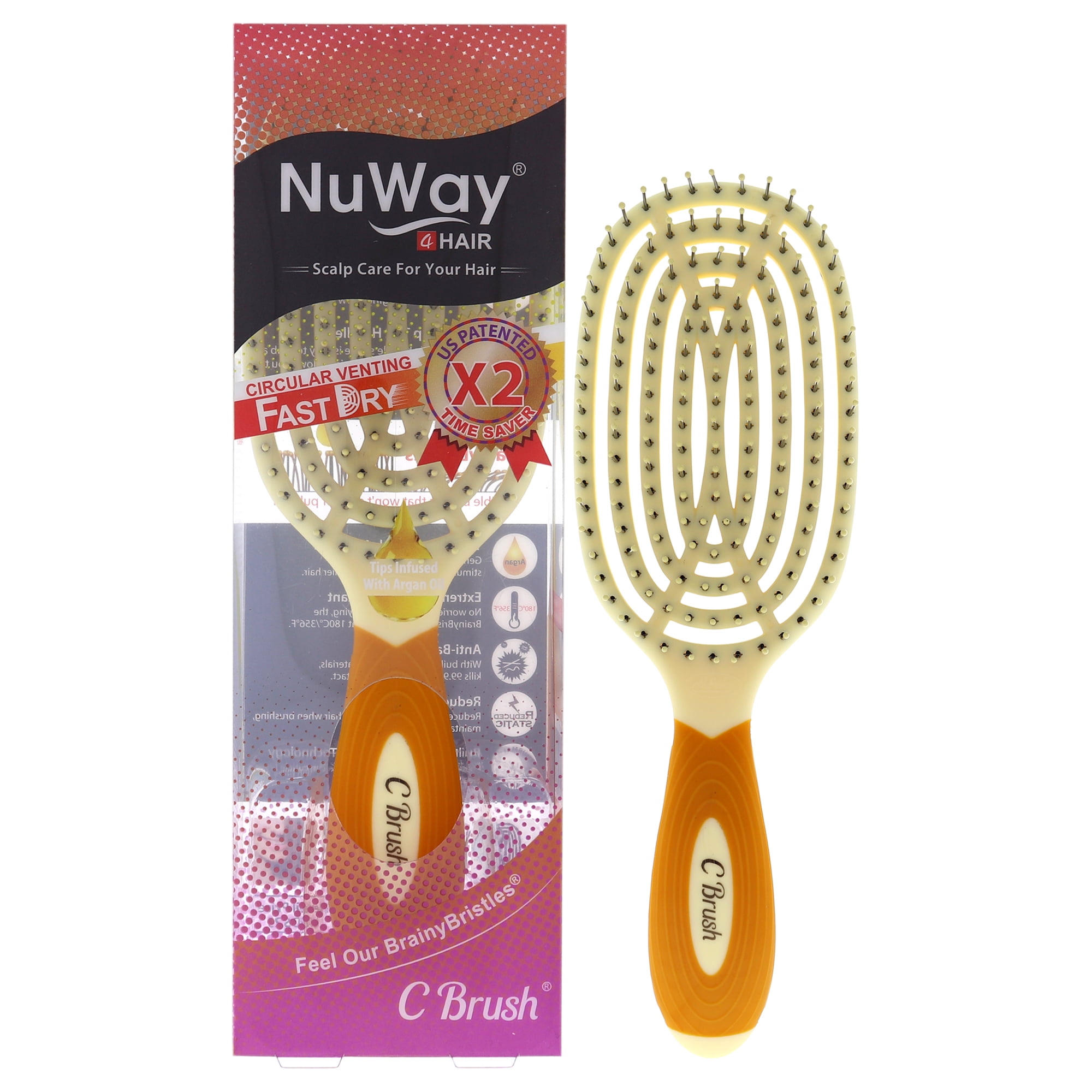 NuWay Patented Curved and Vented Hair Dryer Safe Detangling C Brush-Orange - Walmart.com