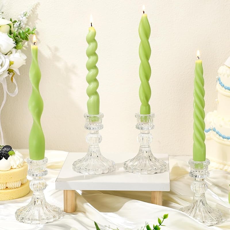 Nuanchu 4 Pcs 7.87 Inch Twisted Taper Candles Wax Unscented Smokeless ...