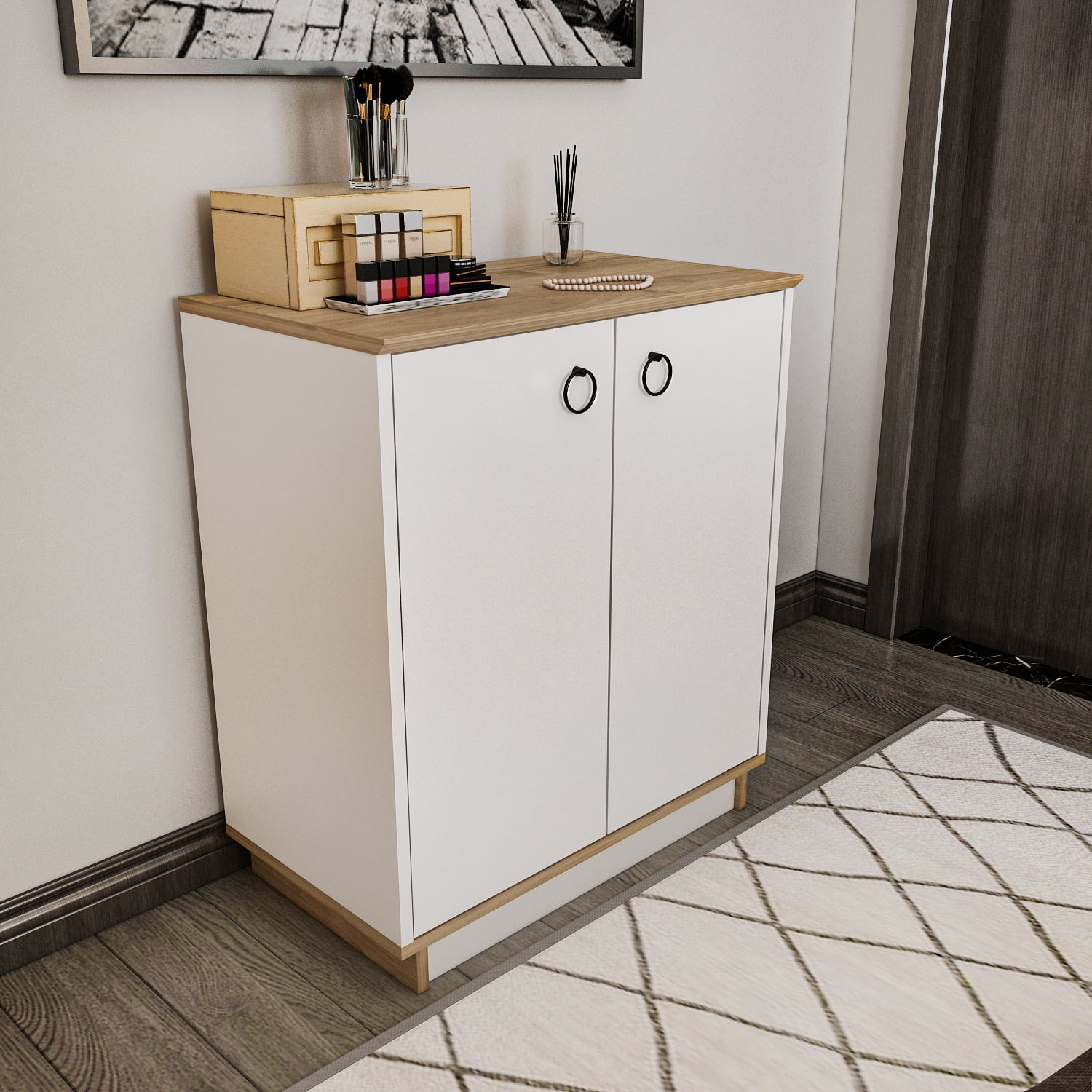 Nuanse Storage Cabinet with Doors, White Accent Cabinet, Modern Free ...