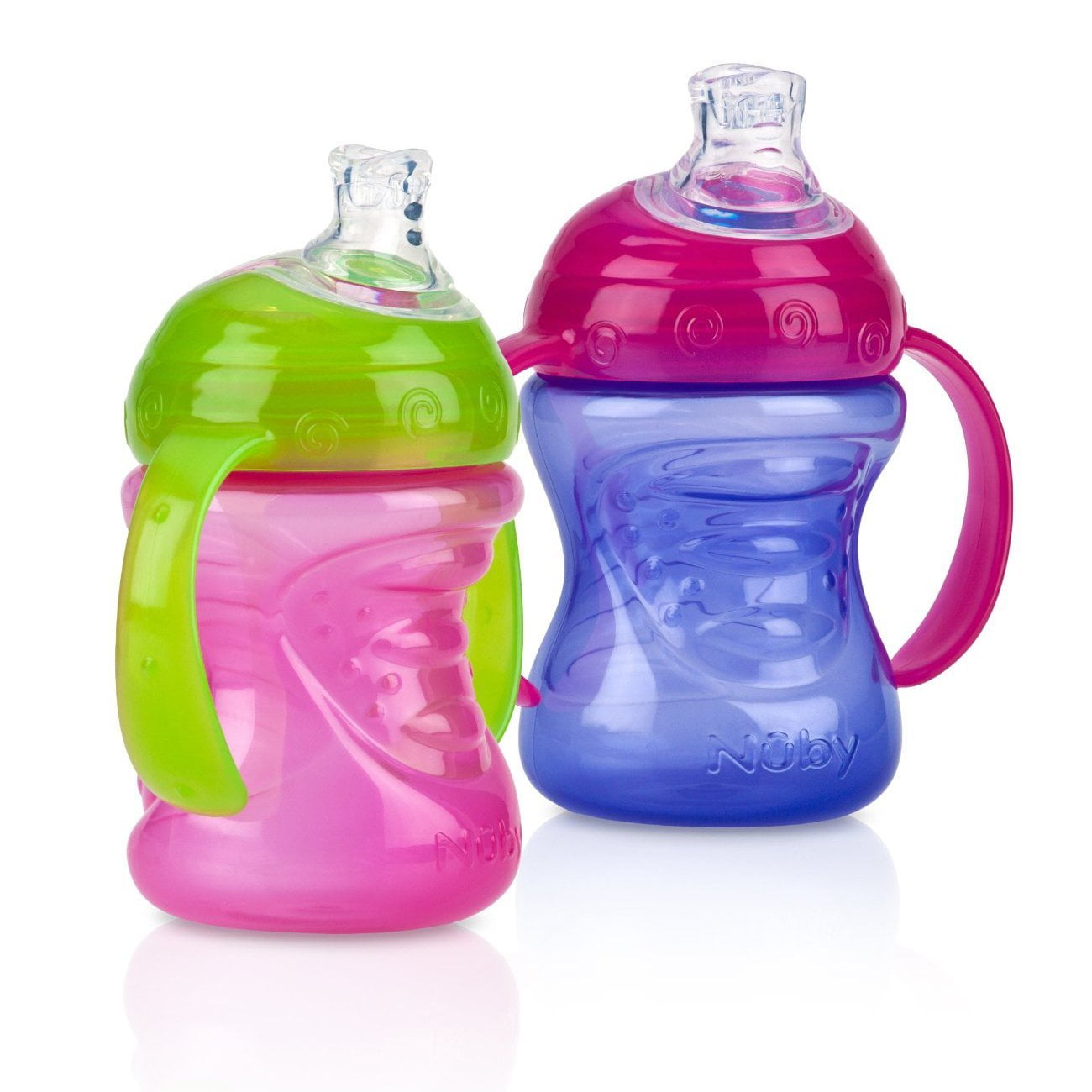 Nuby 2 Count 2 Handle Cup with No Spill Super Spout, Purple/Pink ...
