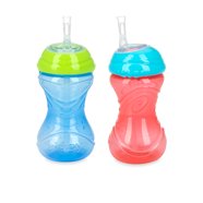 nuby two-handle no-spill flip n' sip straw cup, 8 ounce, red with blue - Walmart.com