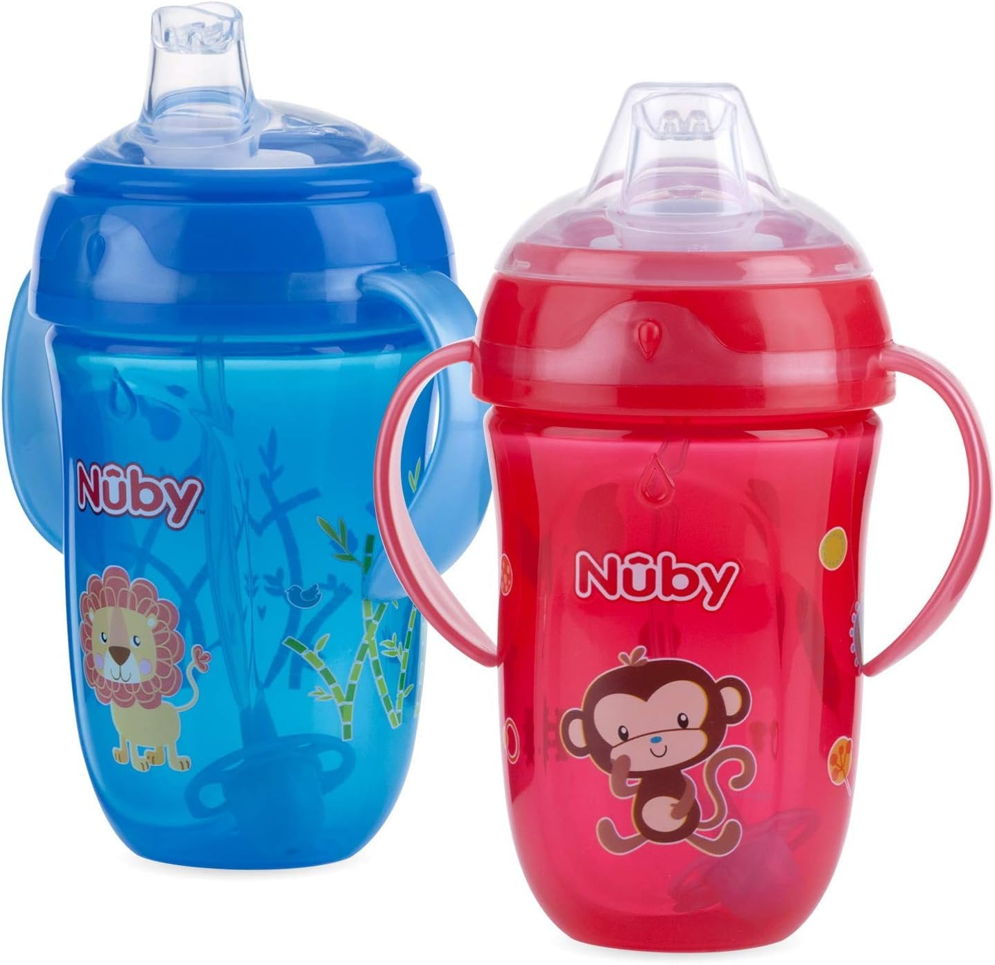 Nuby 2 pack Comfort Trainer 2 Handle Cups with 360 Weighted Straw and Soft Silicone Spout, 9 Oz ...