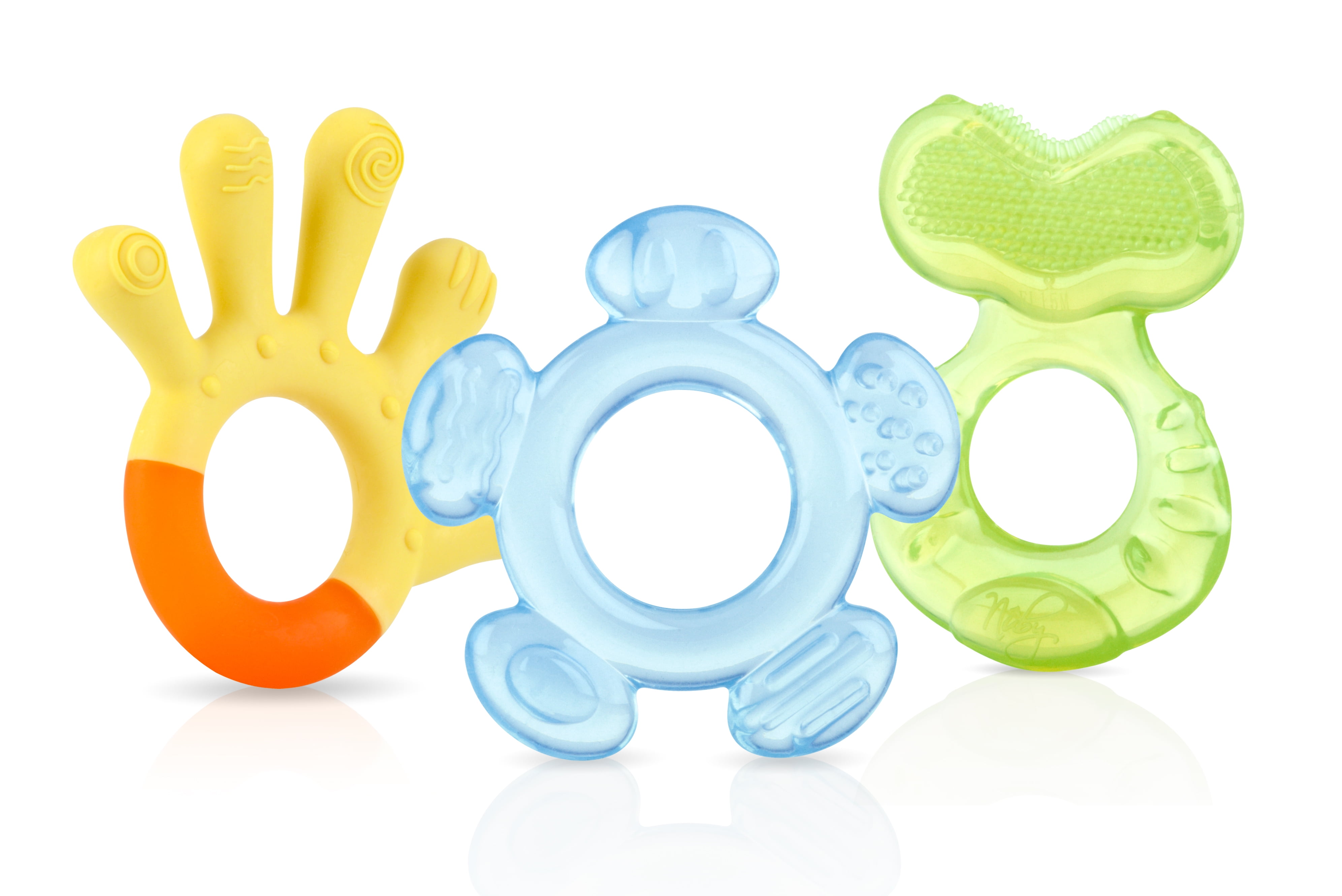 Nuby 3-Step Soothing Teether Set for Infants, Green/Blue/Yellow Unisex ...