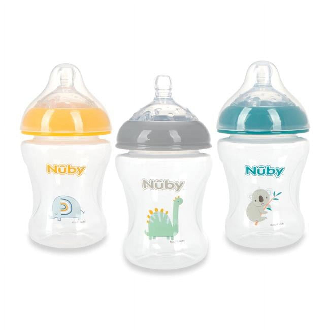Nuby 8 oz Elephant, Dino & Koala Bottles with Slow Flow Silicone Nipple ...