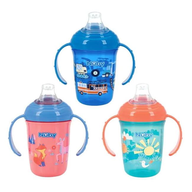 Nuby 8 oz No-Spill Trainer Cups for 4 Months & Up Babies, Assorted ...