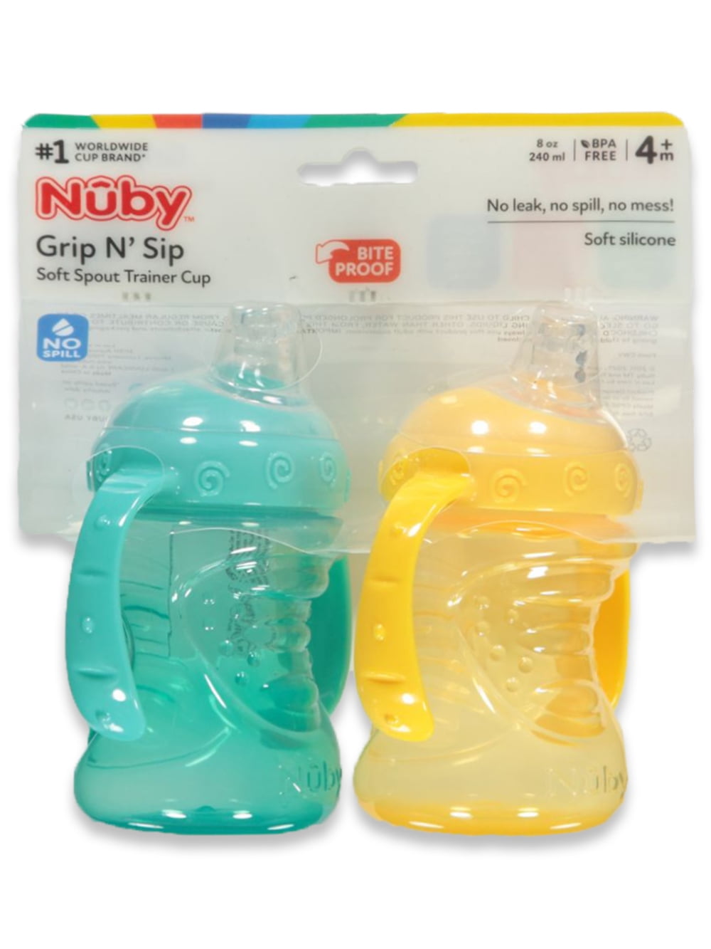 Nuby Baby 2-Pack Grip N Sip Bite-Proof Trainer Cup - aqua/yellow, one ...