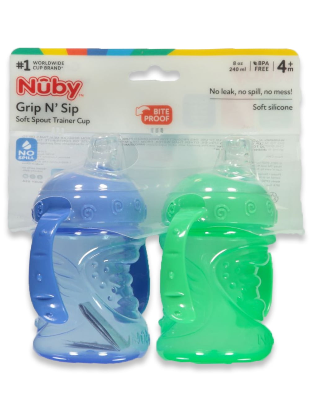 Nuby Baby 2-Pack Grip N Sip Bite-Proof Trainer Cup - lime/purple, one ...
