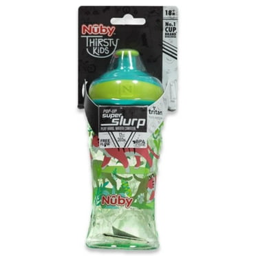 nuby two-handle flip n' sip straw cup, 8 ounce, green with pink - Walmart.com