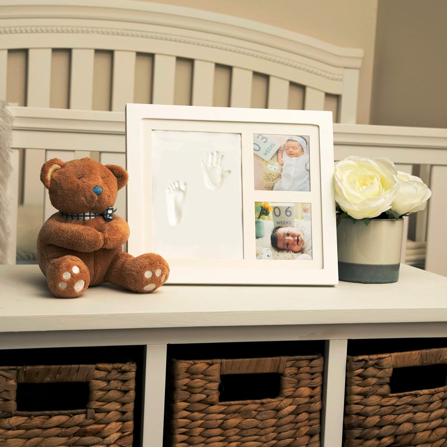 Nuby Baby Hand & Footprint Kit with Classic White Wooden Frame That Holds Two 3 x 3" Photos Plus ...