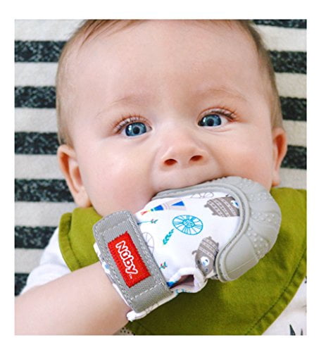 Nuby Baby Teething Mitten with Hygienic Travel Bag, Gray Bear - Walmart.com