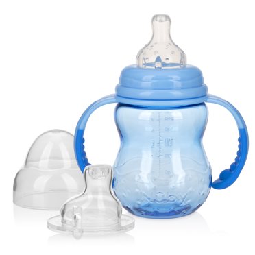 Nuby 3-Stage Wide Neck No Spill Bottle with Handles And Non-Drip Juice Spout, 3 Months, 8 Ounce ...