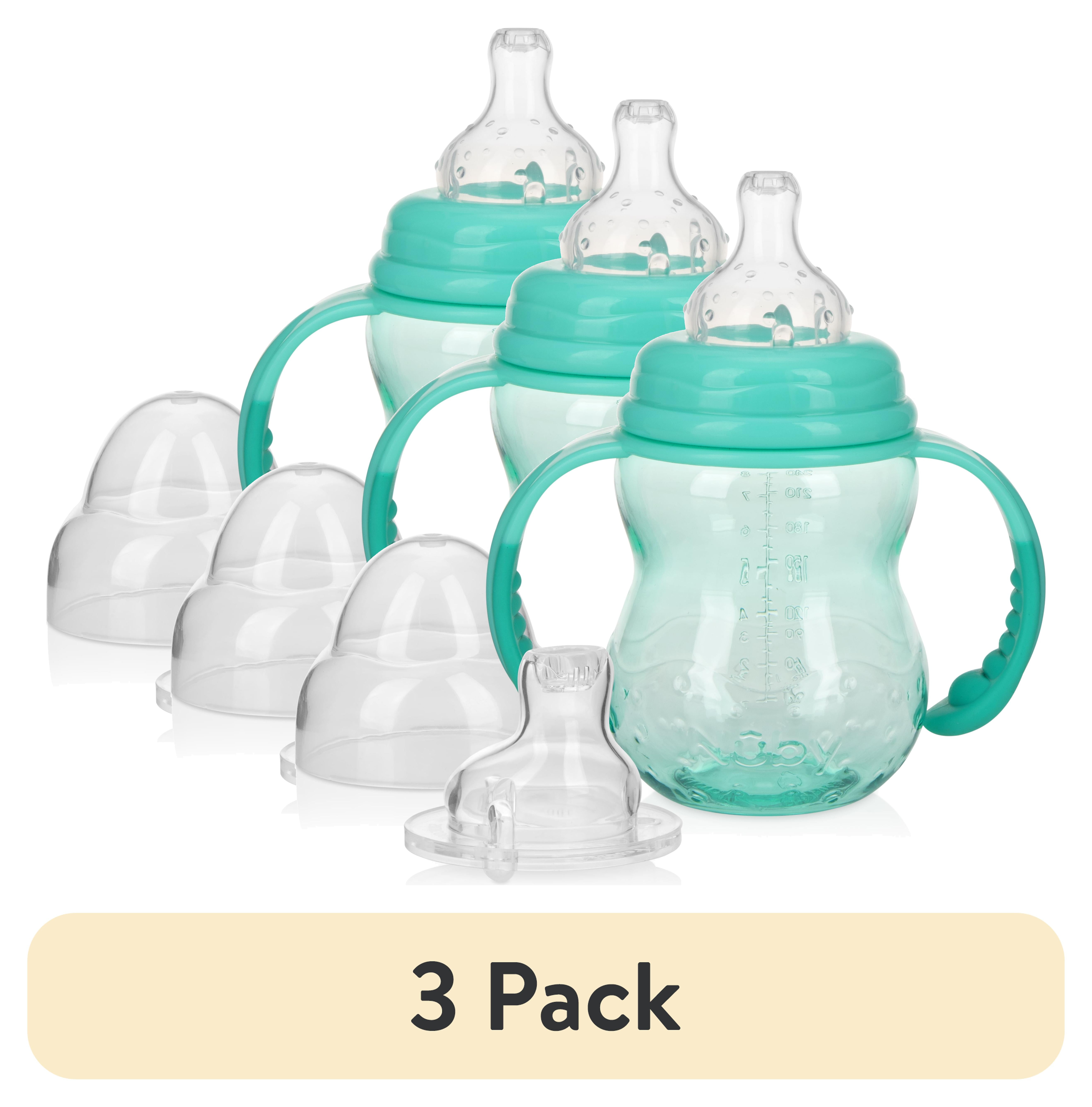 (3 pack) Nuby Bottle-to-Cup Non-Drip Wide Neck Clear Baby Bottle, 8 fl ...