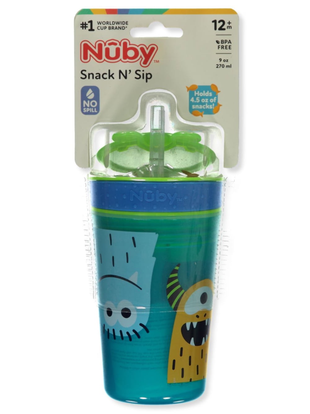 Nuby Boys' Snack N Sip 9 Oz. Monster Cup With Straw - lime/multi, one ...