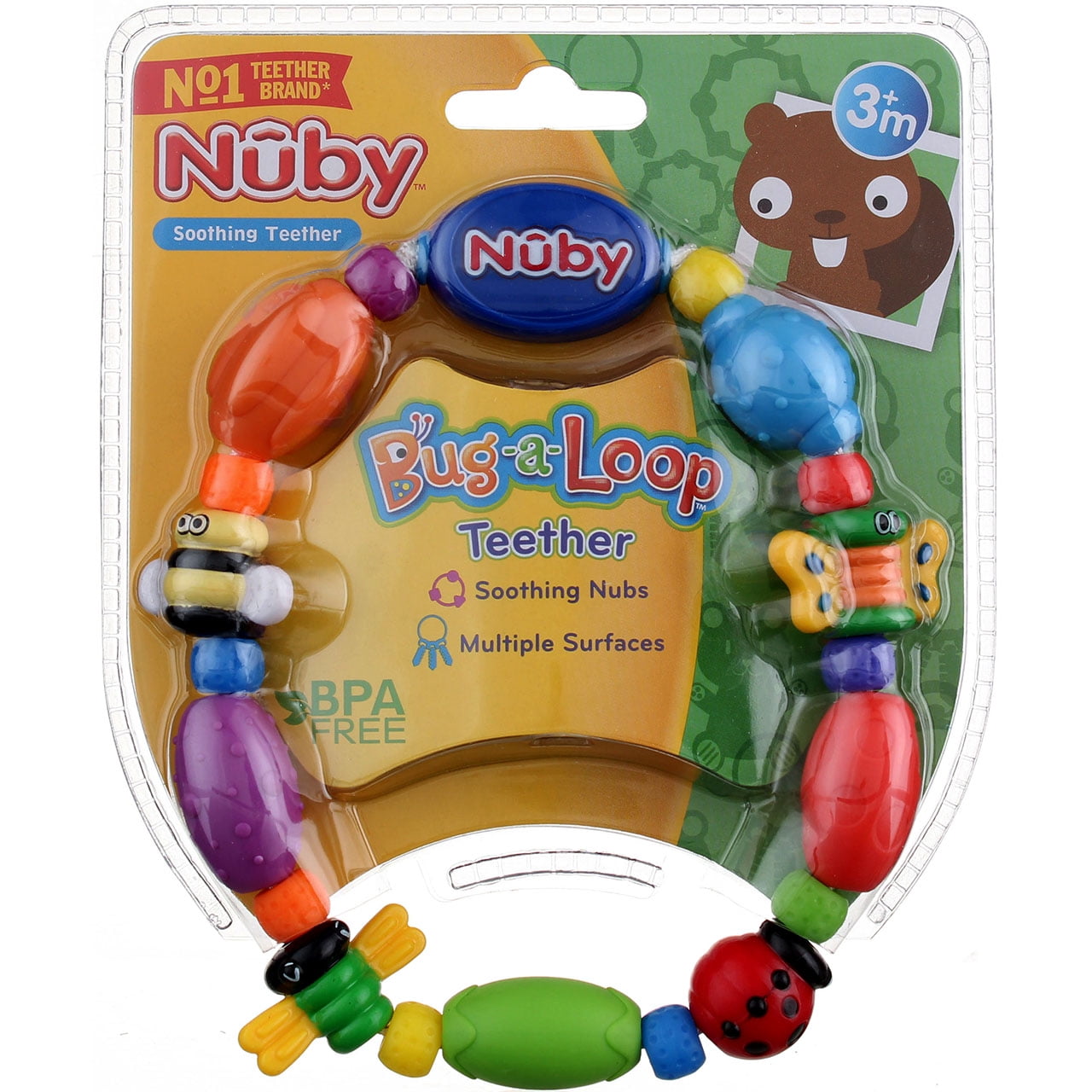 Nuby Bug-A-Loop Teether for 3 Months+ with Soft Material and Gum ...