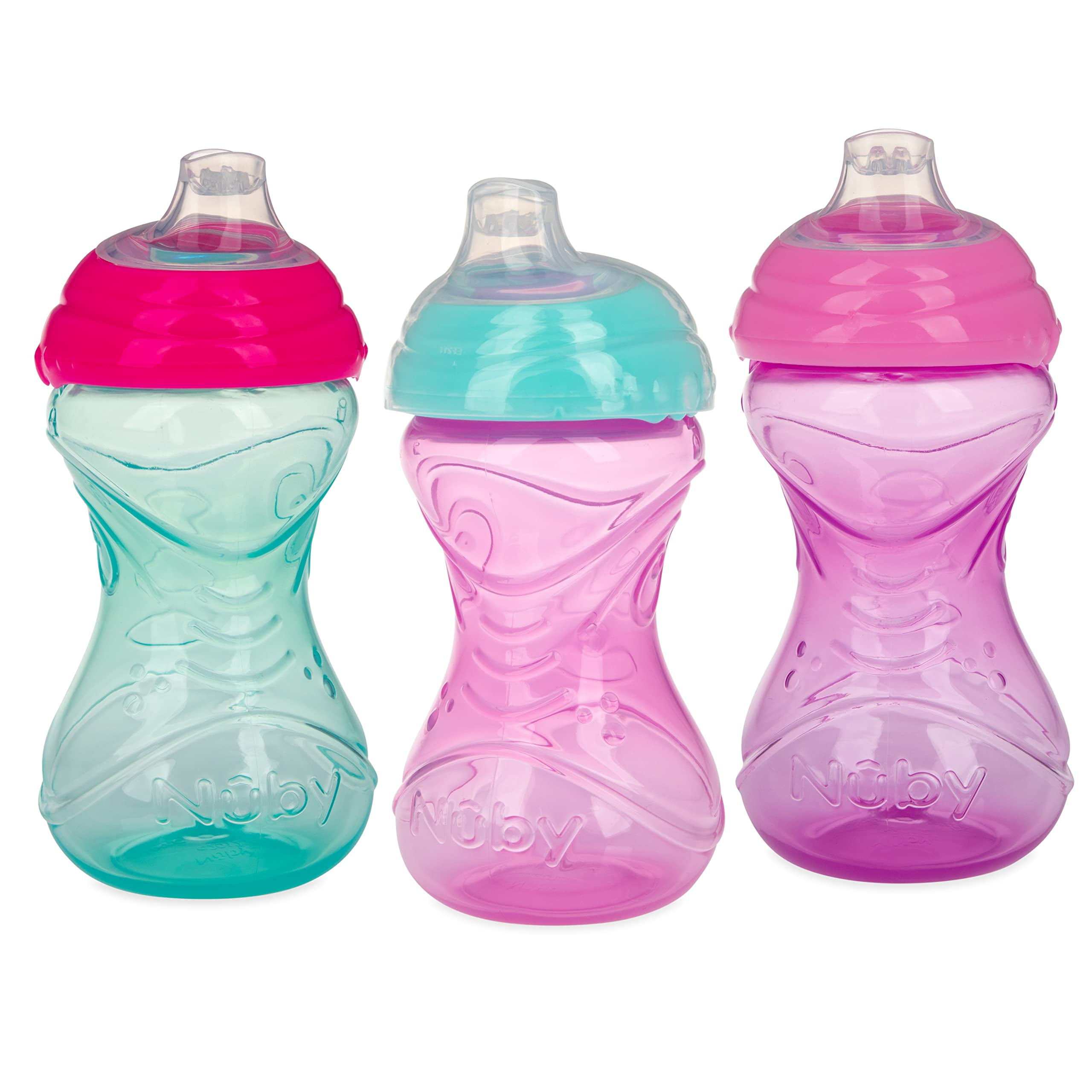Nuby Clik-It Soft Spout No-Spill Easy Grip Sippy Cup for Girls - 3 Count (Pack of 1) 10 Oz - 6 ...