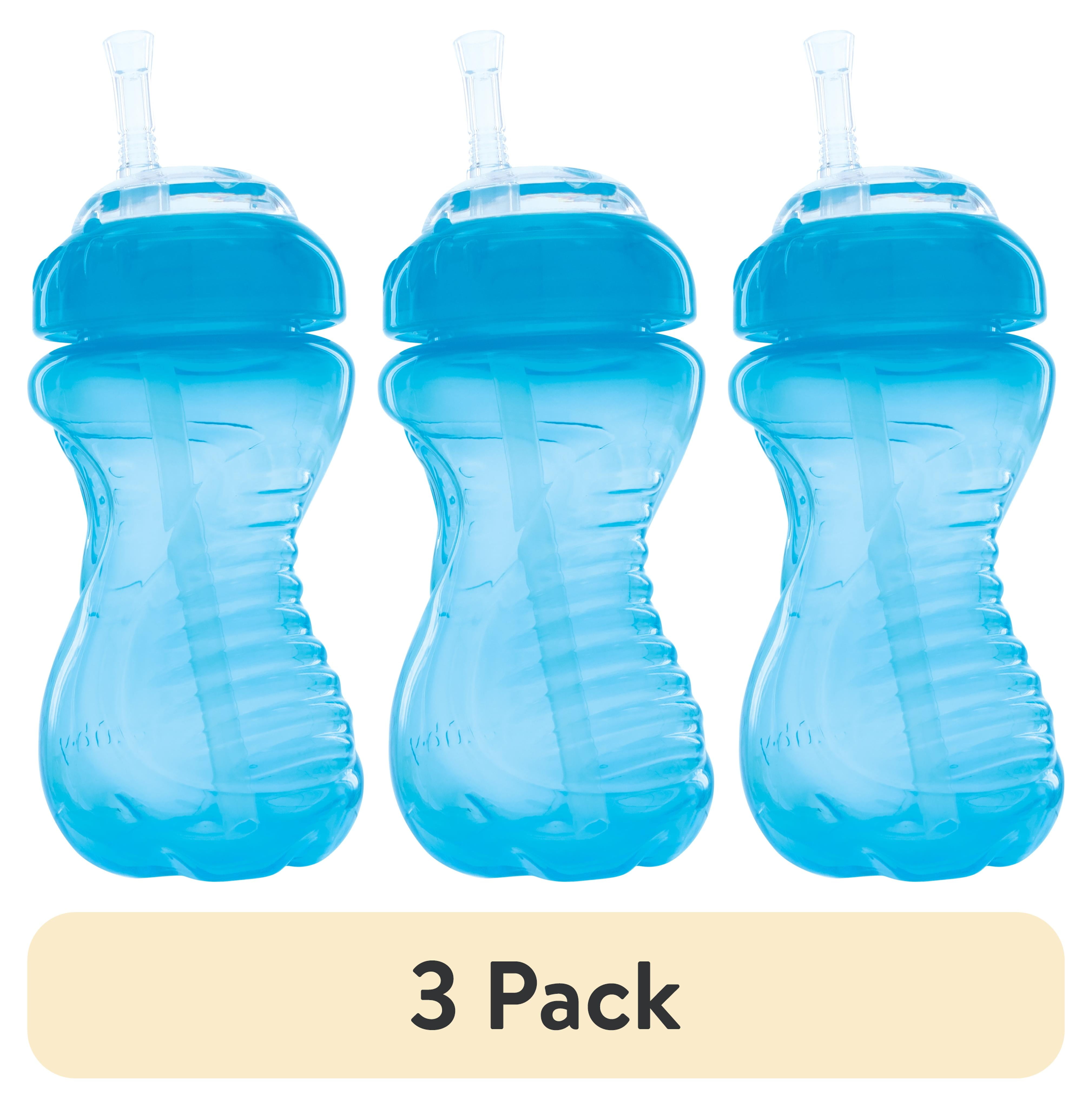 (3 pack) Nuby Easy Grip Soft Straw Sippy Cup, 10 fl oz, Aqua Blue ...