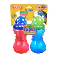 Nuby Toddler Trainer, 2 Pack 10 Ounce Spill-Proof Flip-It Straw Sippy Top Cup, Baby Cups, Colors ...