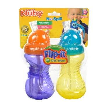 Nuby 2 Pack 10 Ounce Flip-It Straw Cup, Colors May Vary - Walmart.com