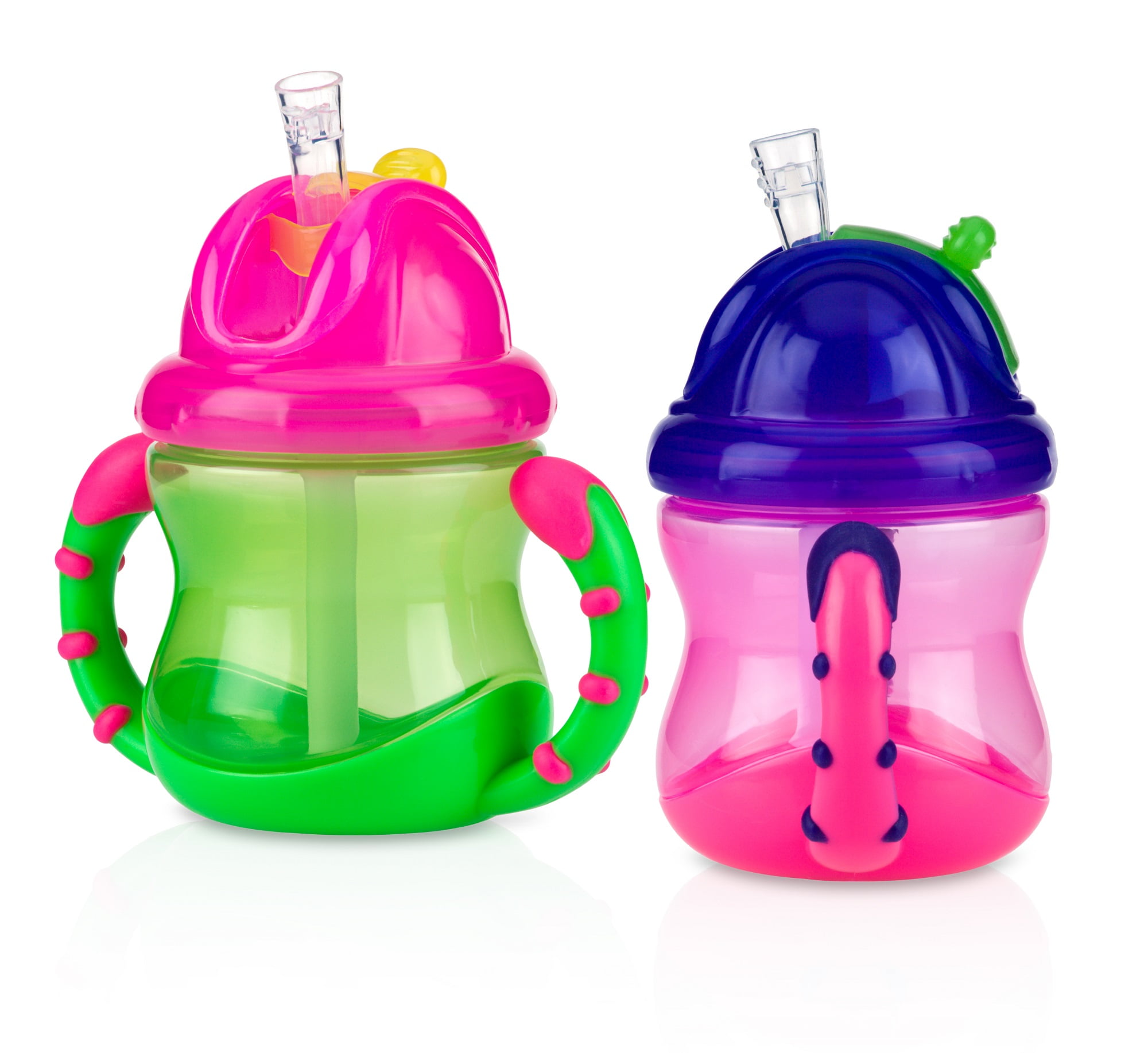 Nuby Flip N Sip Straw Sippy Cup, Green/Pink, 8 fl oz, 2 Count - Walmart.com